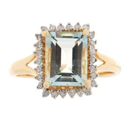 2.00 ct Emerald Cut Aquamarine and Diamond Ring, 14K - QVC.com