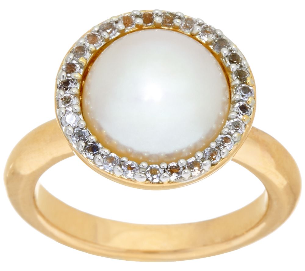 Honora Cultured Pearl 10.0mm and .20 ct tw White Topaz Bronze Ring ...