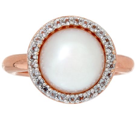 Honora Cultured Pearl 10.0mm and .20 ct tw White Topaz Bronze Ring ...