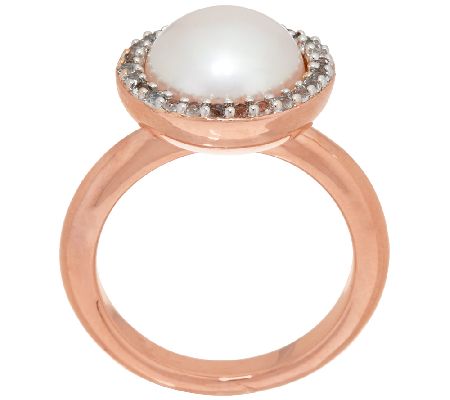 Honora Cultured Pearl 10.0mm and .20 ct tw White Topaz Bronze Ring ...