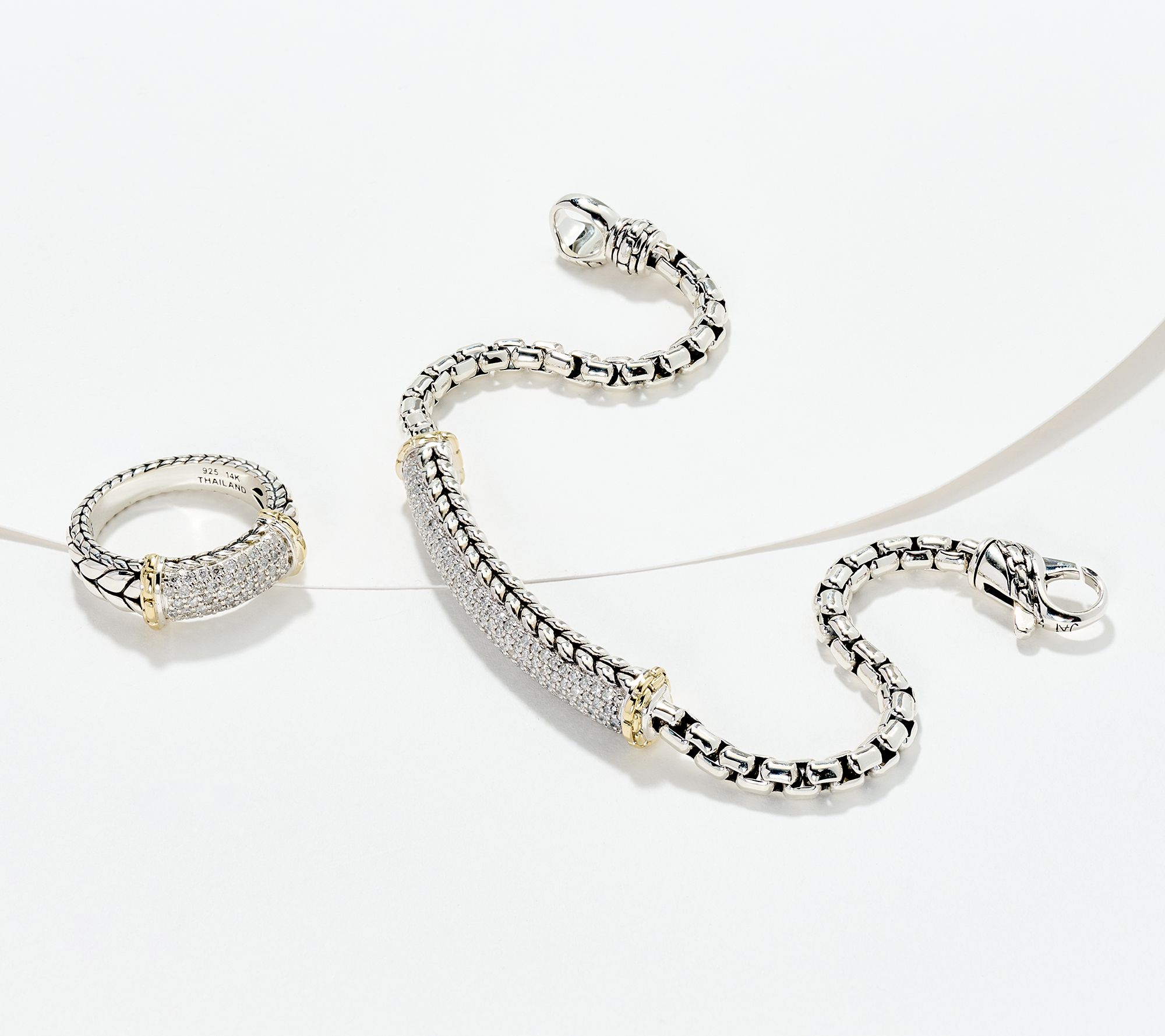 JAI Sterling & 14K Pave Diamond Ring or Bracelet - QVC.com