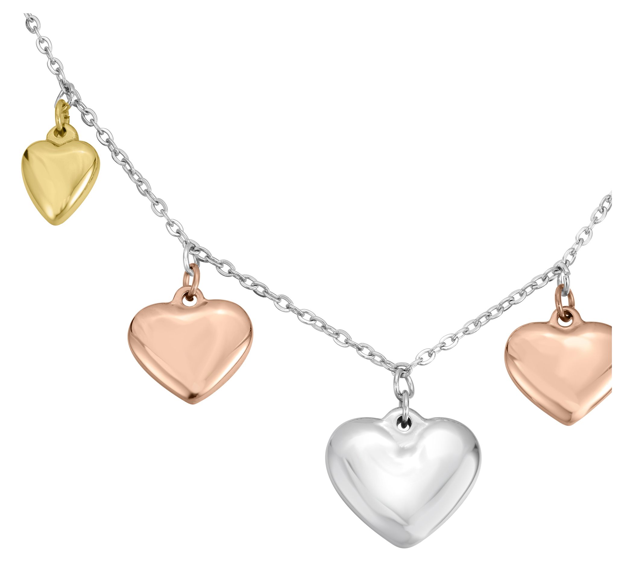 Steel by Design Tri Color Multi Heart Necklace - QVC.com