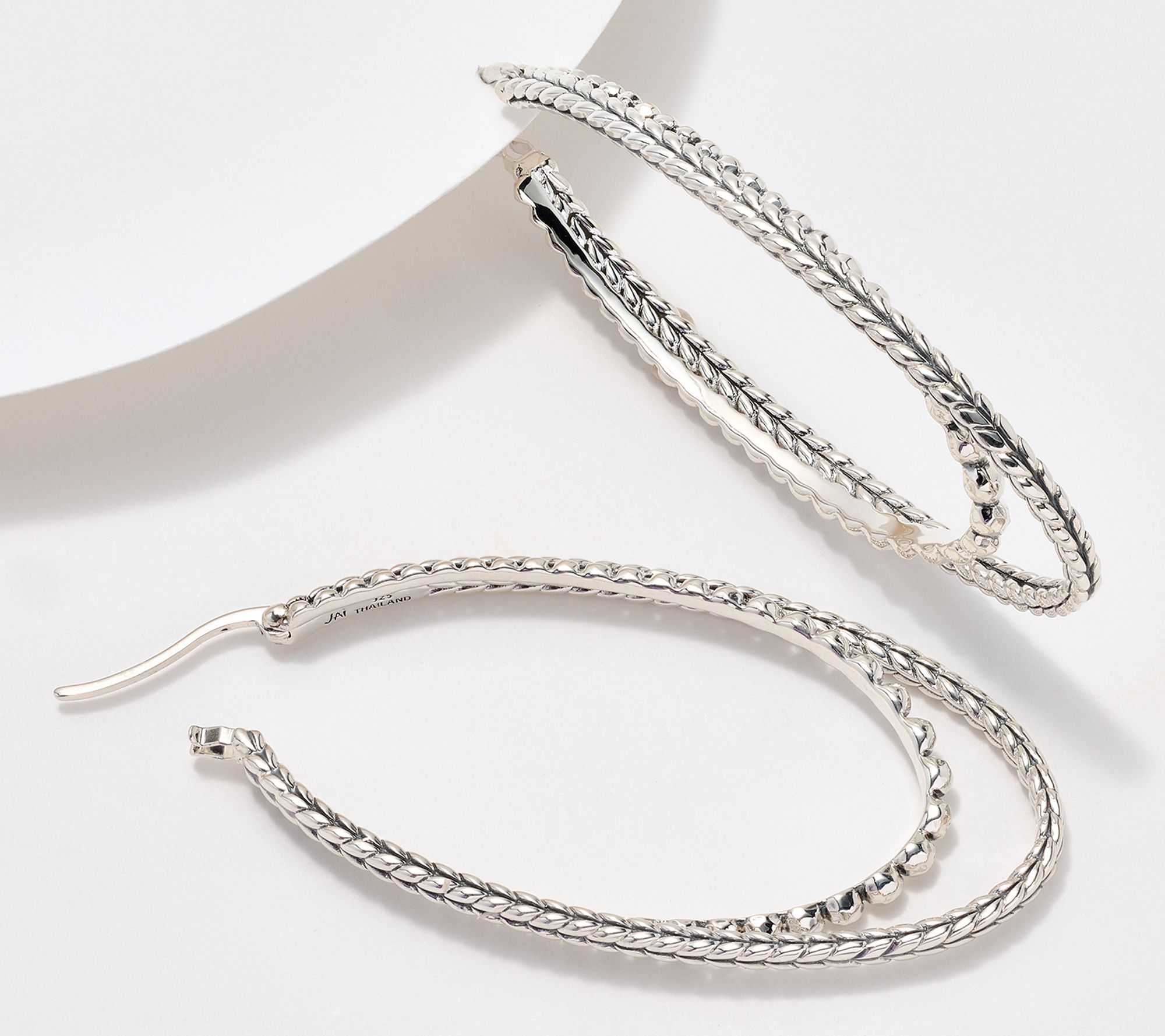 JAI Sterling Silver Hammered Bead & Basketweave 2" Hoops - QVC.com