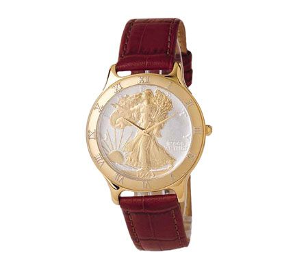 Coinwatch Walking Liberty Gold Watch with TanLeather Strap - QVC.com
