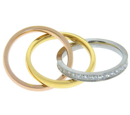 Steel by Design Tri-Color Rolling Rings with Crystal Accent - QVC.com