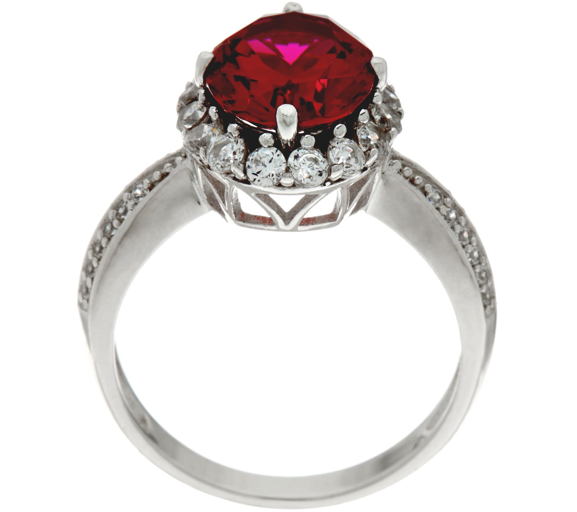 Diamonique & Oval Cut Simulated Ruby Ring, Platinum Clad - QVC.com