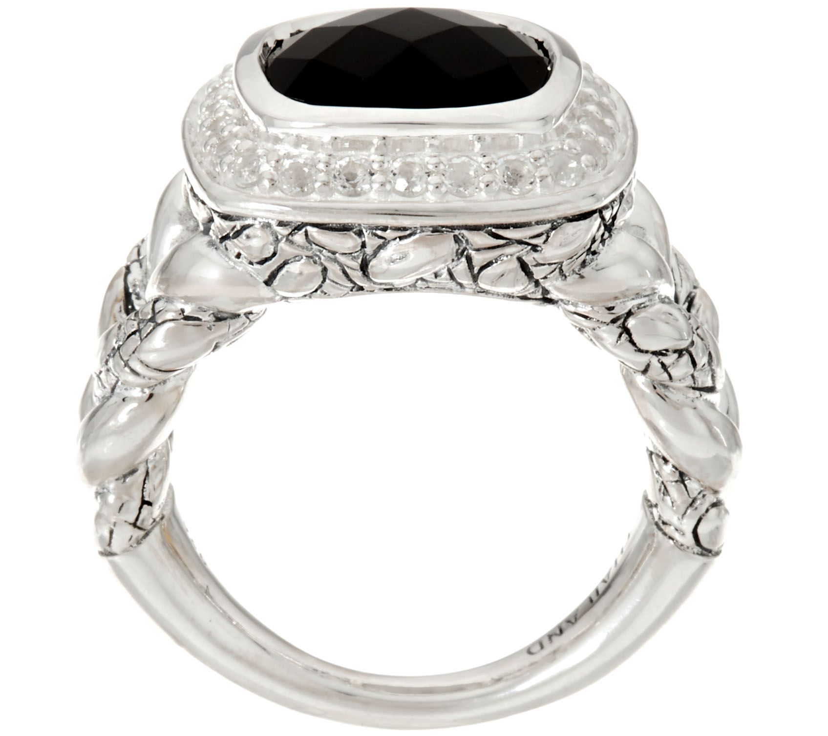 "As Is" JAI Sterling Cushion Cut Black Onyx Croco Ring - QVC.com