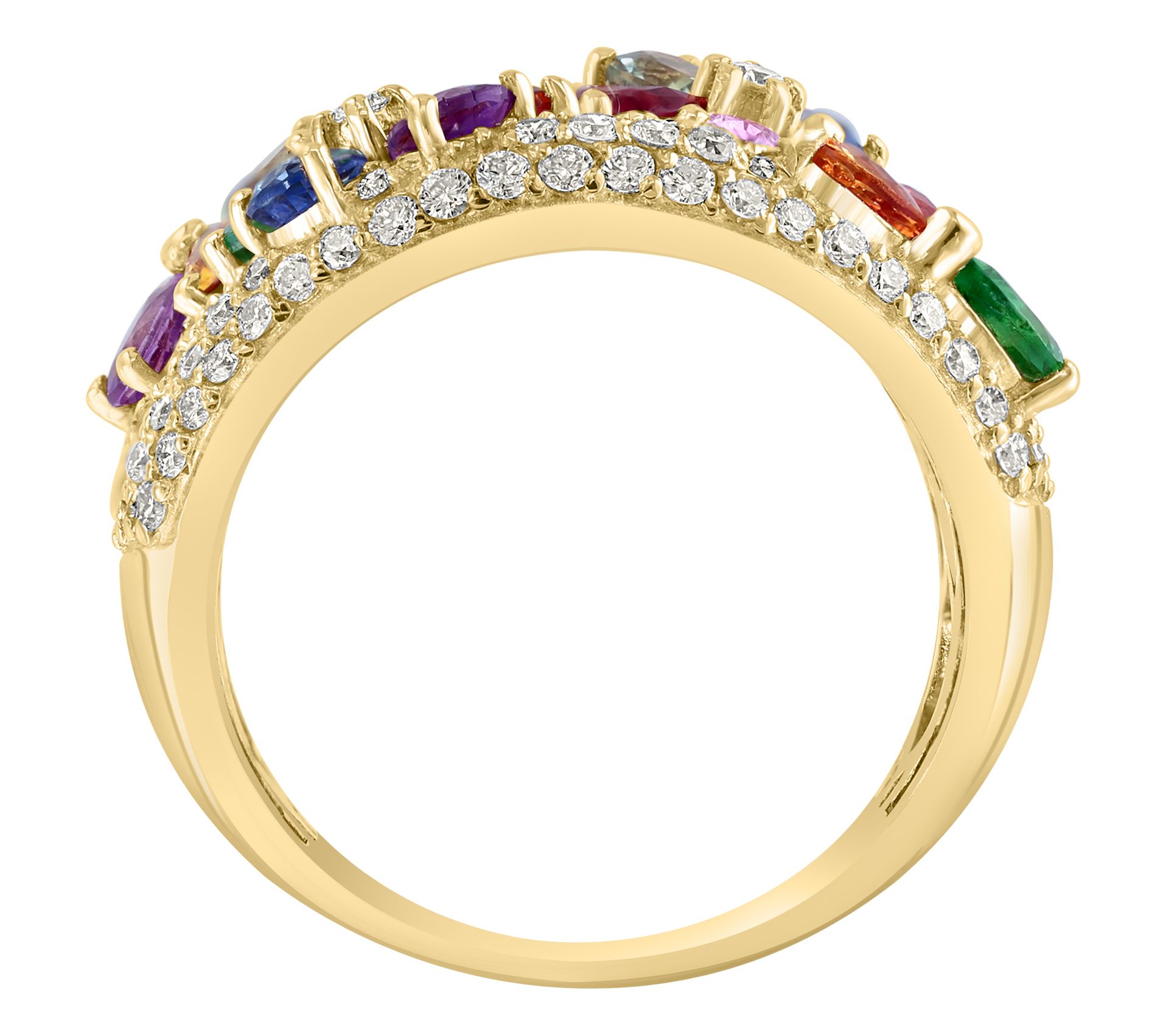 Effy Diamond & Multi-Gemstone Floral Ring, 14K Gold - QVC.com