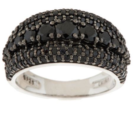 2.55 ct tw Black Spinel Round & Pave' Sterling Band Ring - QVC.com