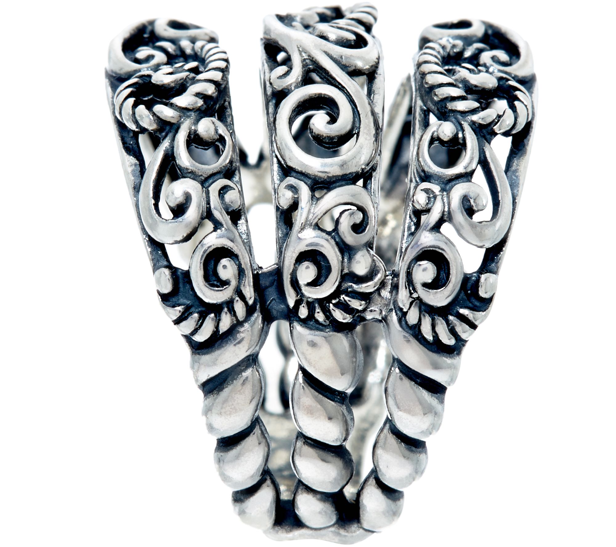 Carolyn Pollack Sterling Silver Signature Three Row Ring - QVC.com