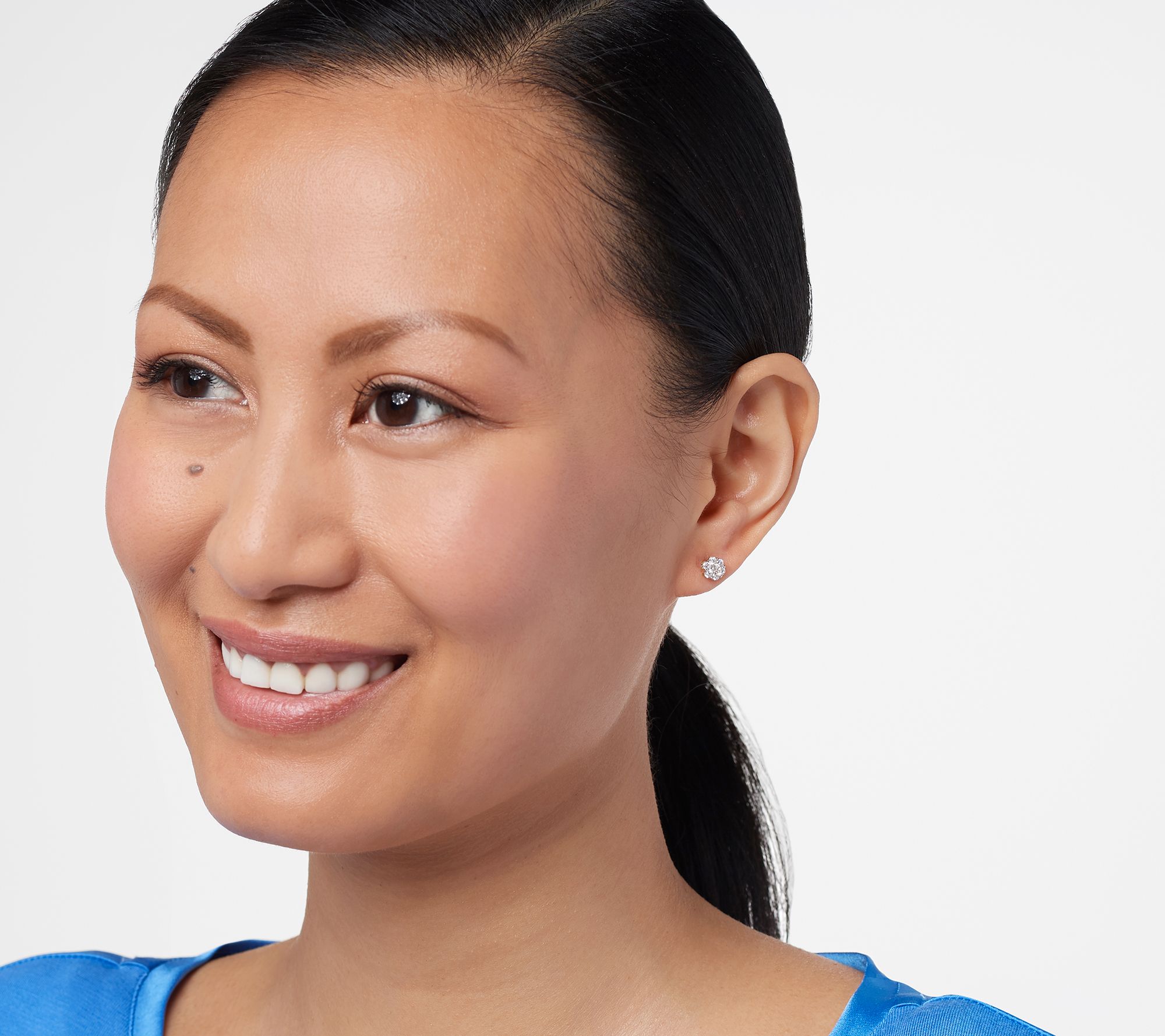 "As Is" Affinity 14K Gold Floral Diamond Stud Earrings - QVC.com