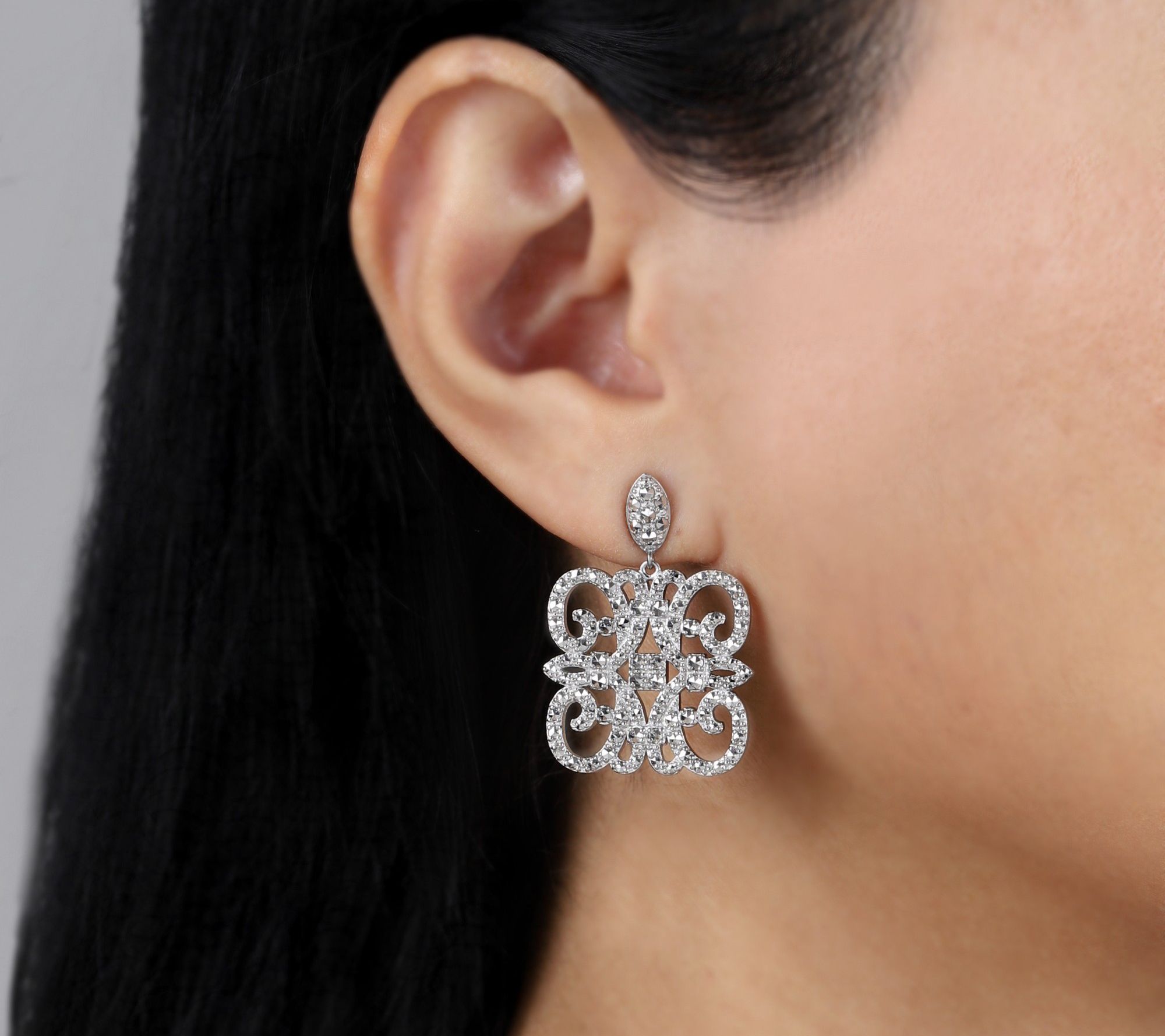 Dallas Prince Sterling Silver Chrome MarcasitePlaza Earrings - QVC.com