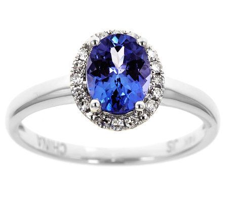 Oval Tanzanite & 1/10 ct tw Diamond Halo Ring,14K Gold - QVC.com