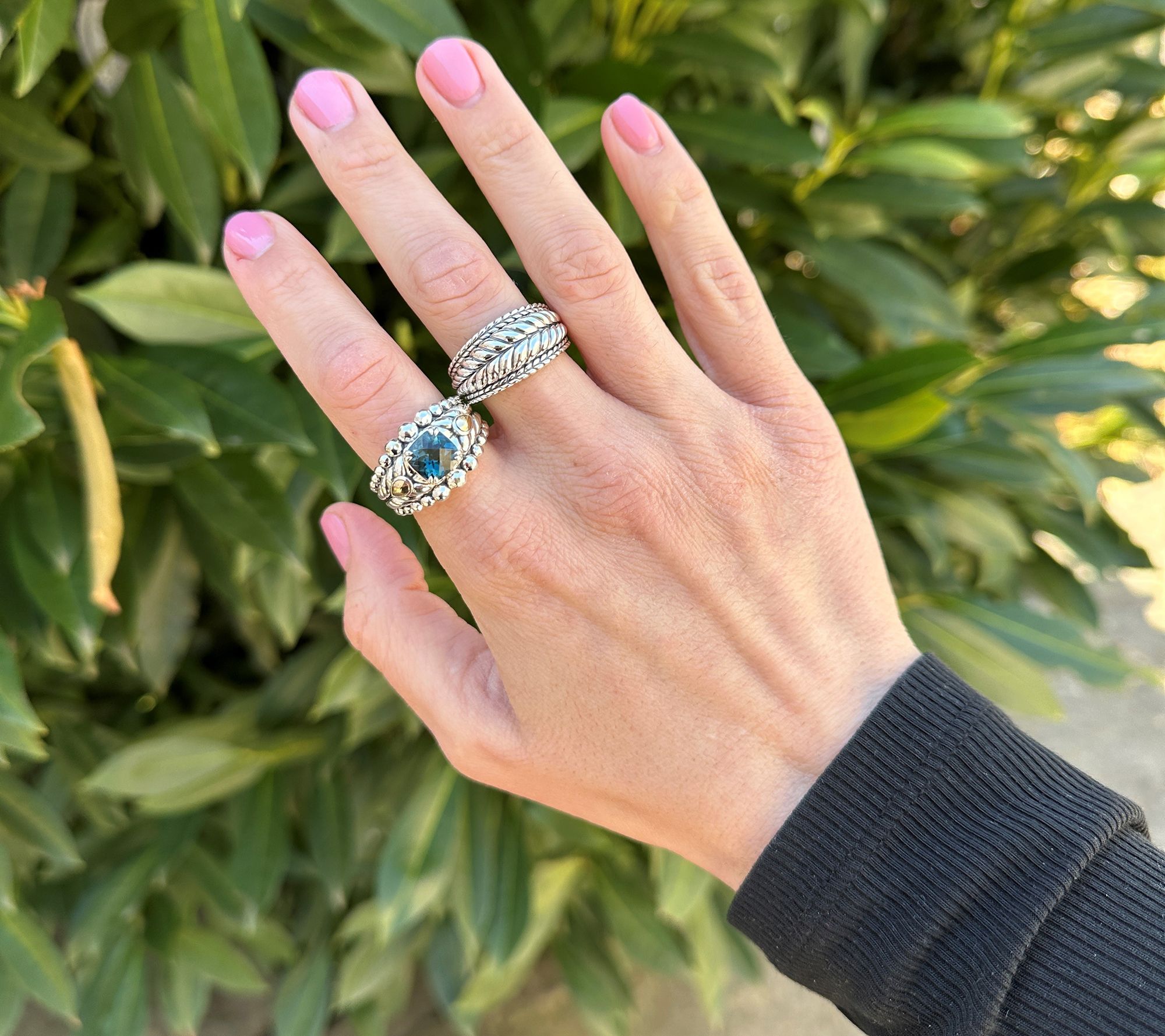 JAI Sterling Silver & 14K Lotus Hammered Bead Gemstone Ring - QVC.com