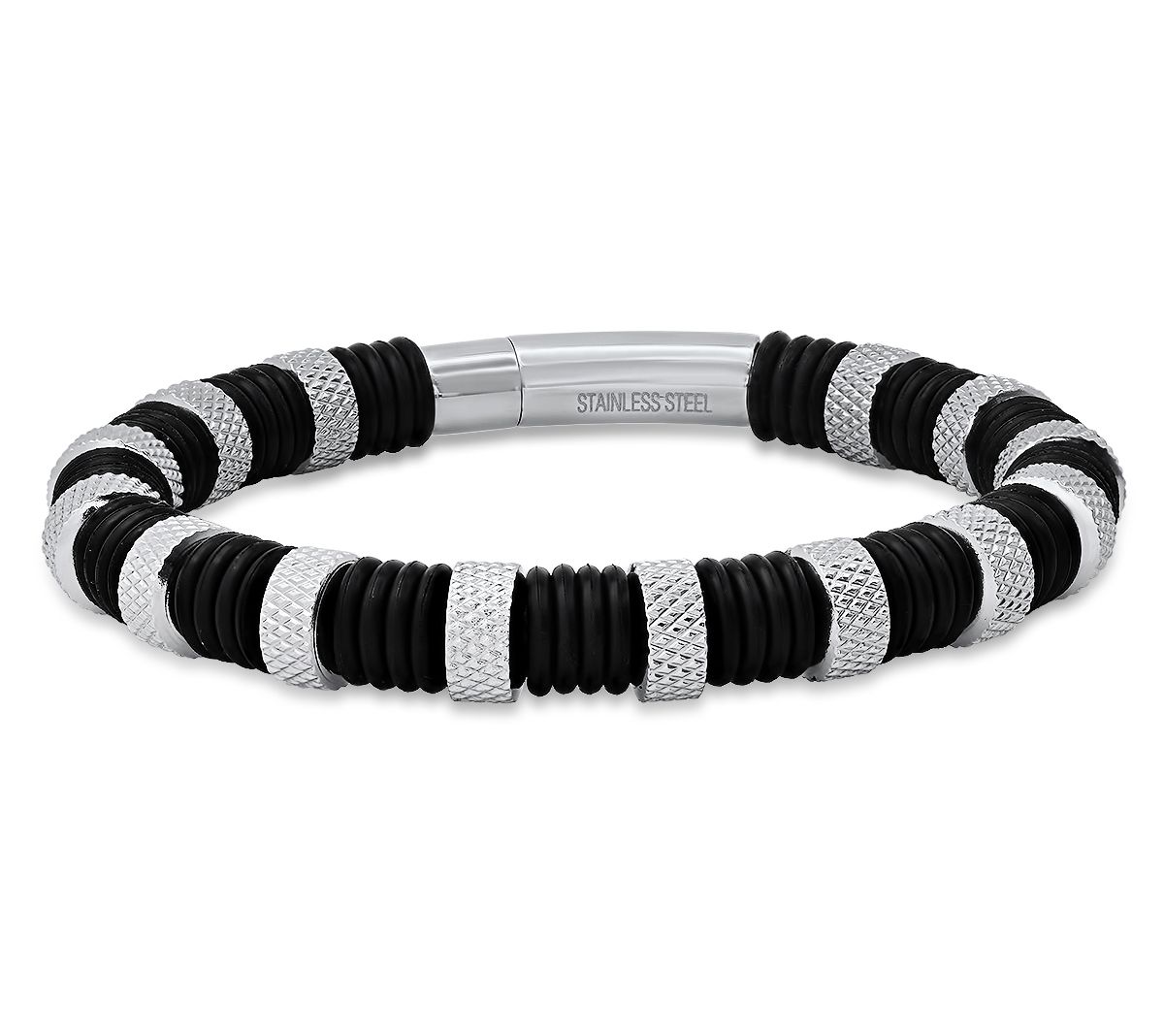Steel By Design Men's Black Rubber Station Bracelet - QVC.com