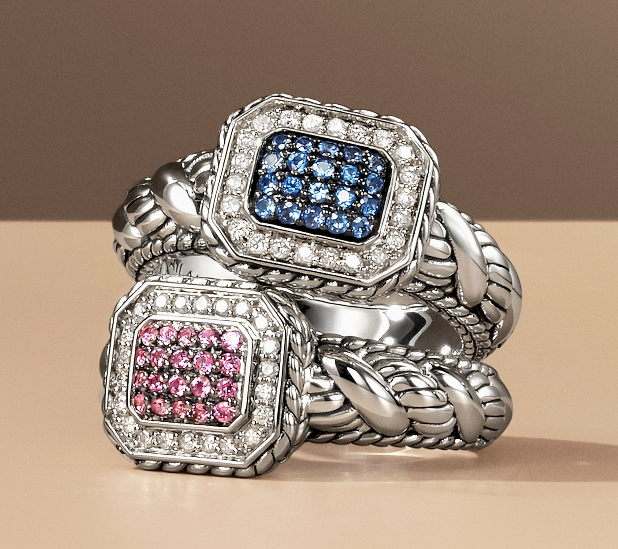 JAI Sterling Silver Pave Sapphire Sukothai Ring - QVC.com