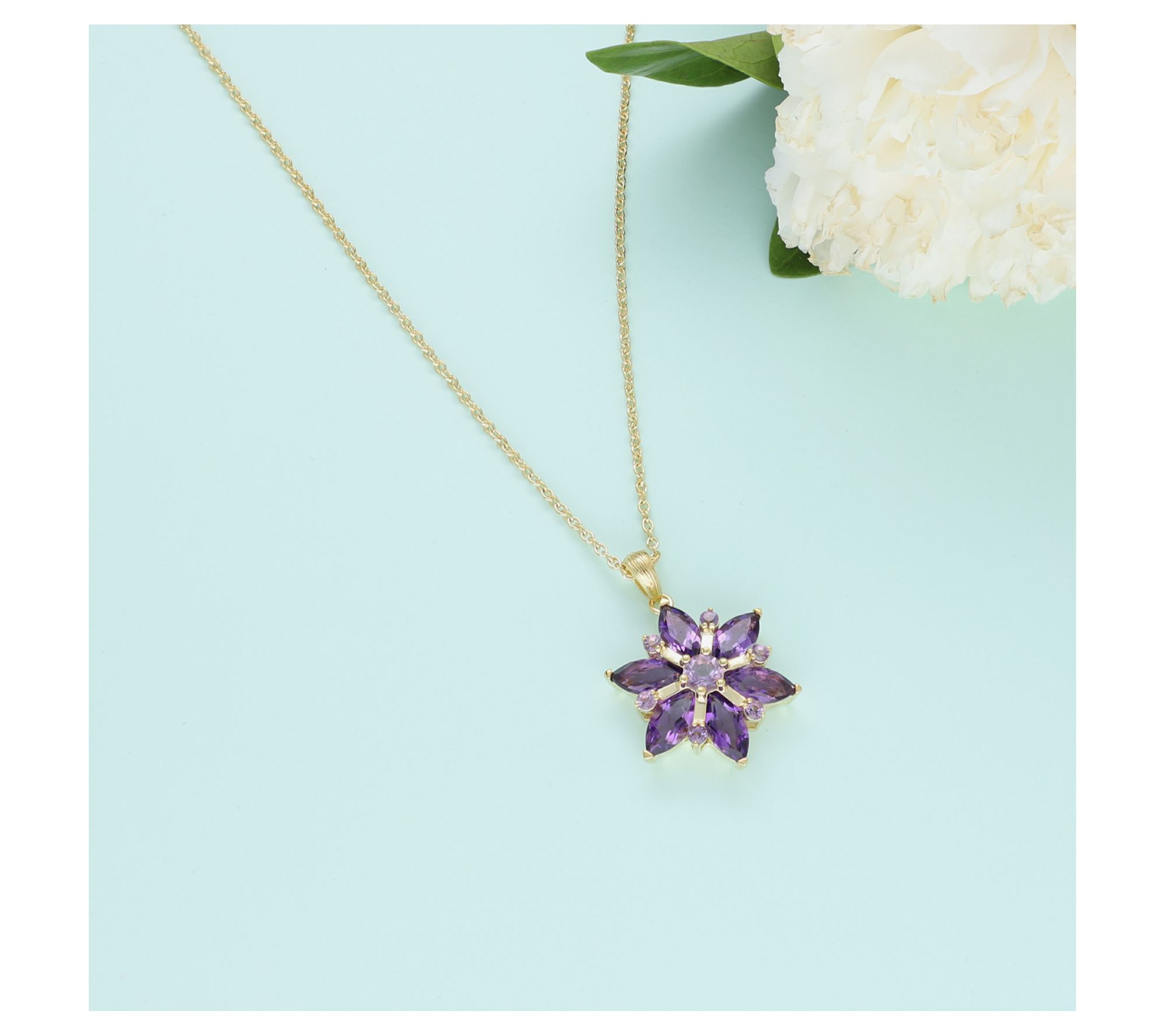 Ariva 18K Gold Clad Amethyst Flower Pendant w/Chain - QVC.com