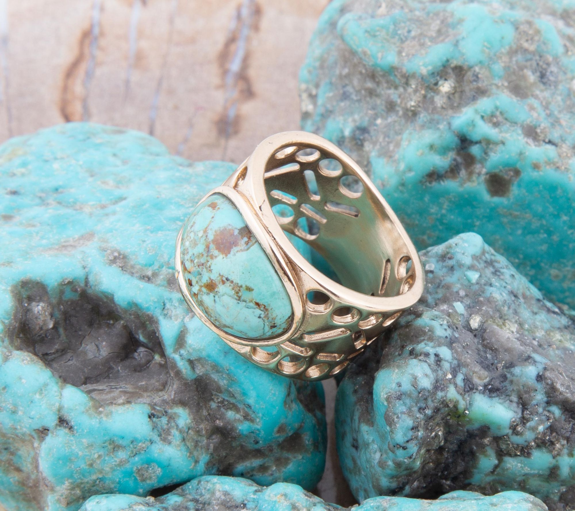 Barse Artisan Crafted Bronze Oval Composite Turquoise Ring - QVC.com