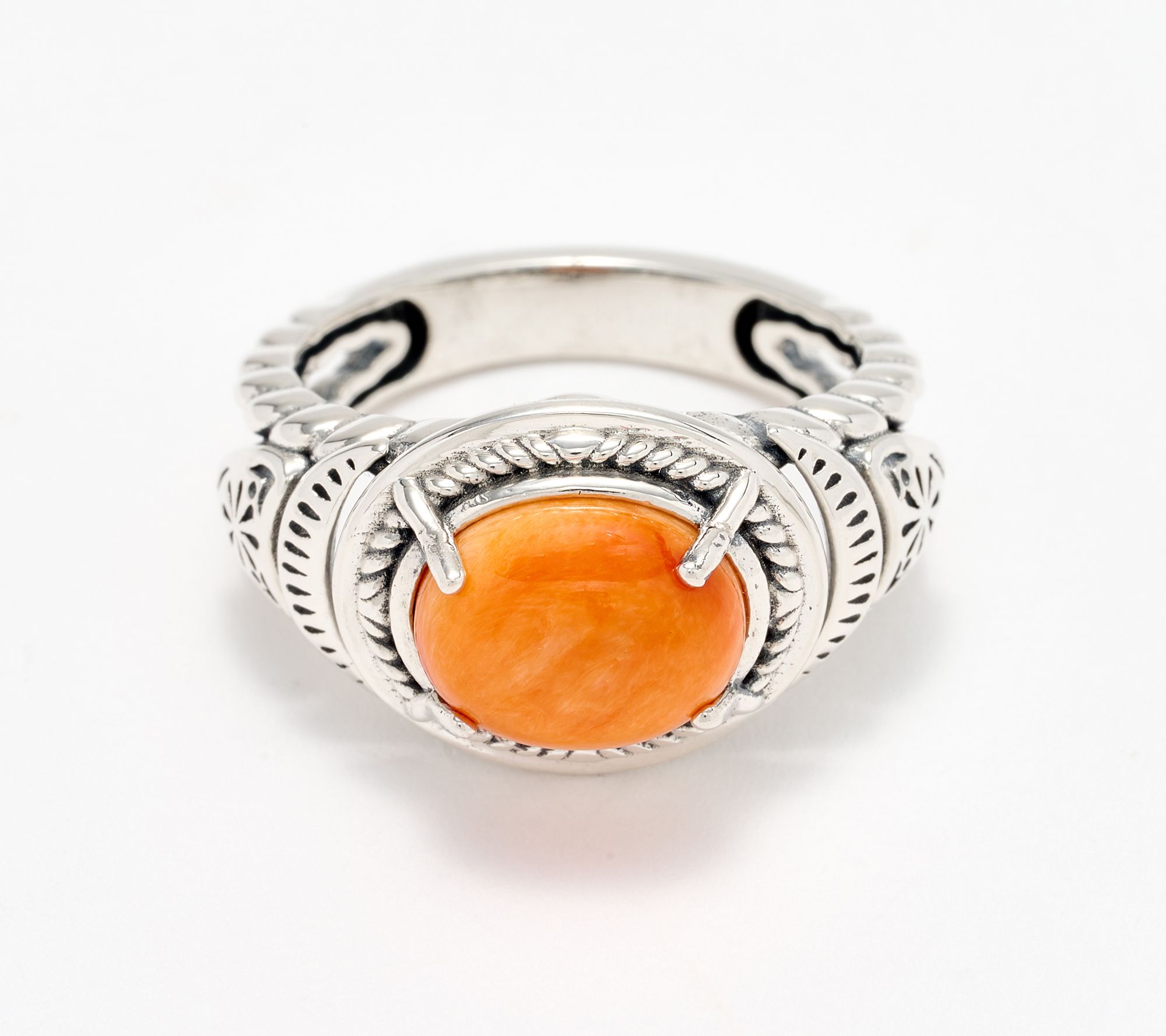 American West Sterling Silver East-West Gemstone Concha Ring - QVC.com