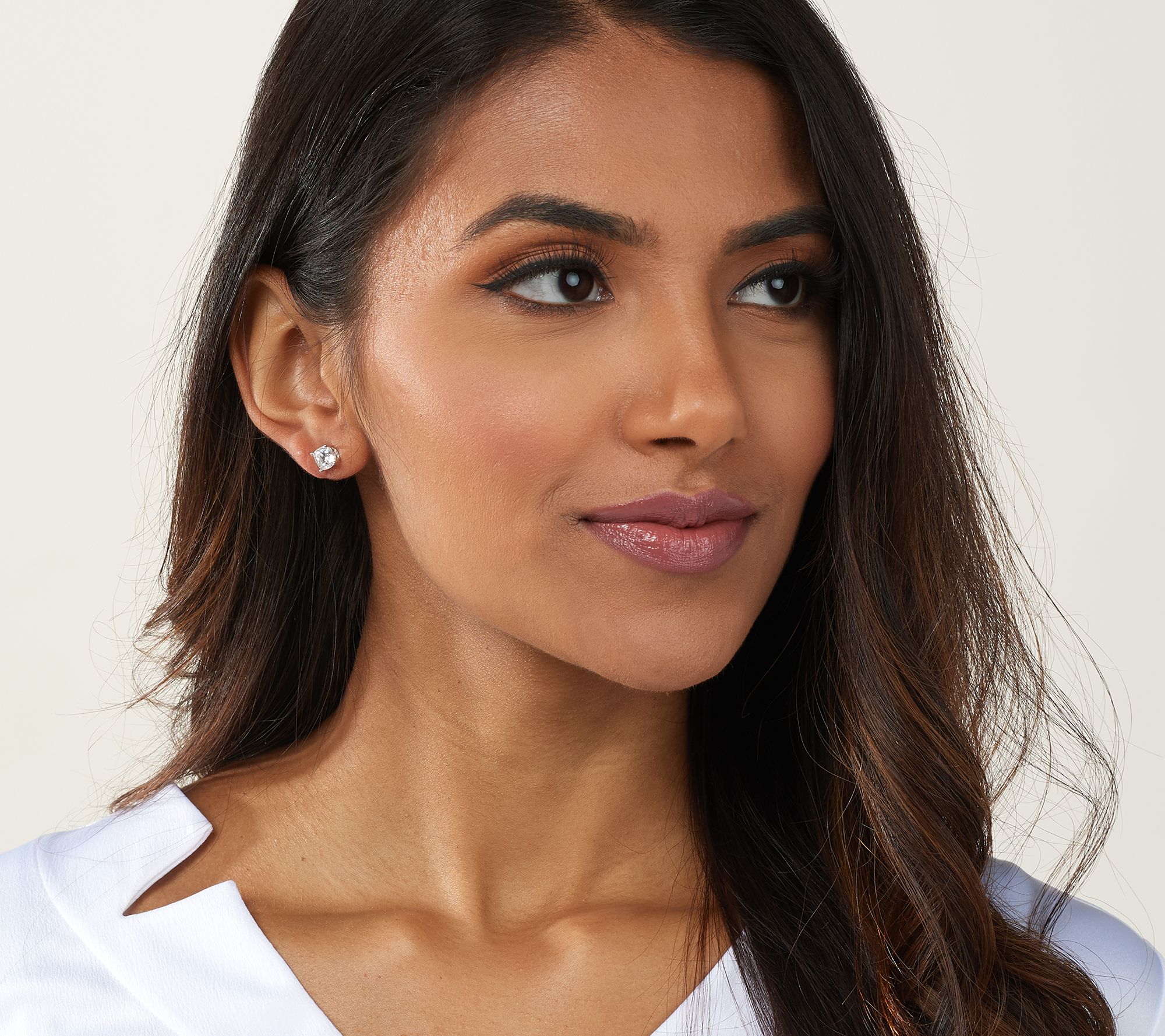 (QVC) Q2 – Diamonique Set of 5 100 Facet Cushion- Cut Studs Sterling ...