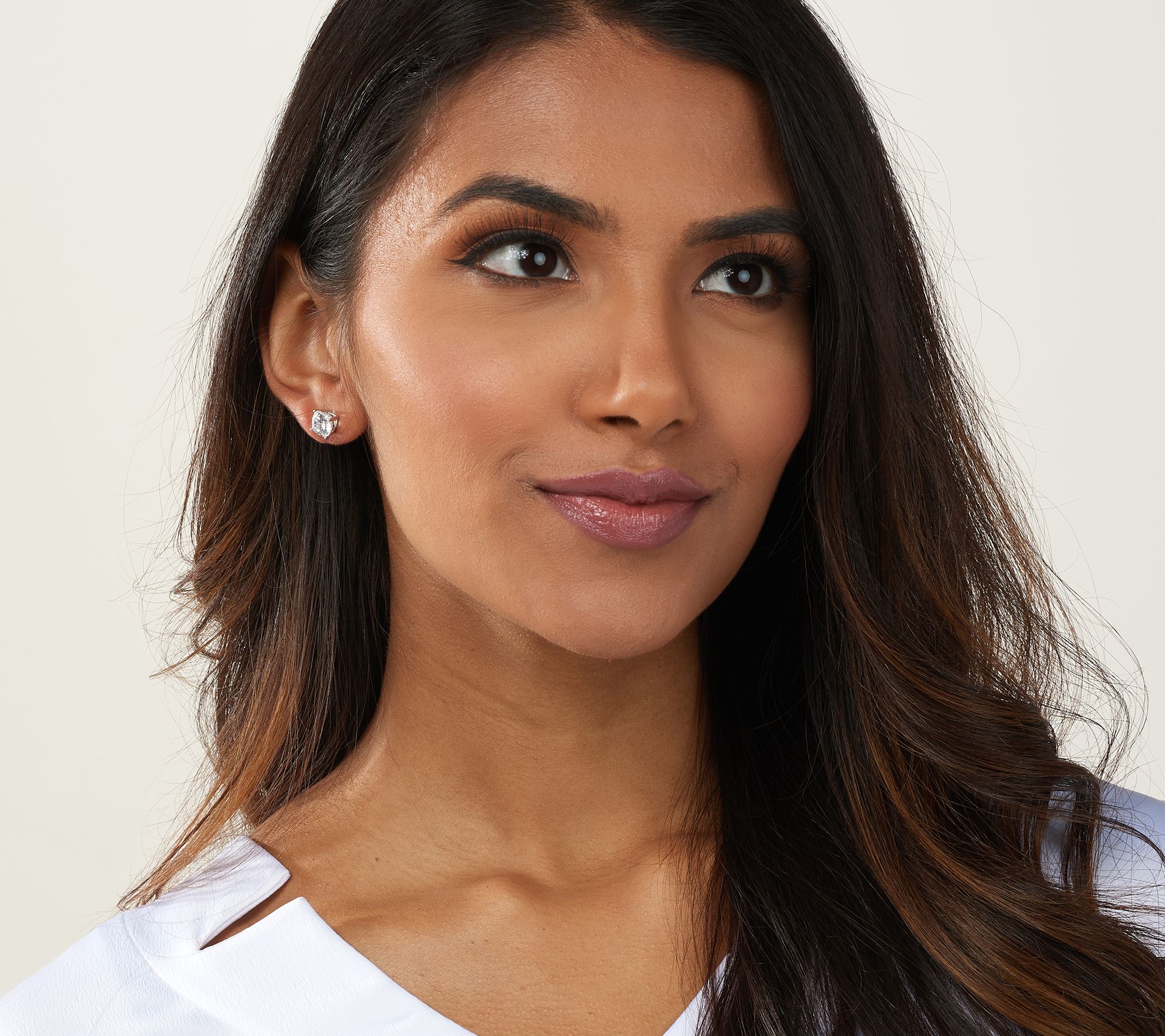 (QVC) Q2 – Diamonique Set of 5 100 Facet Cushion- Cut Studs Sterling ...