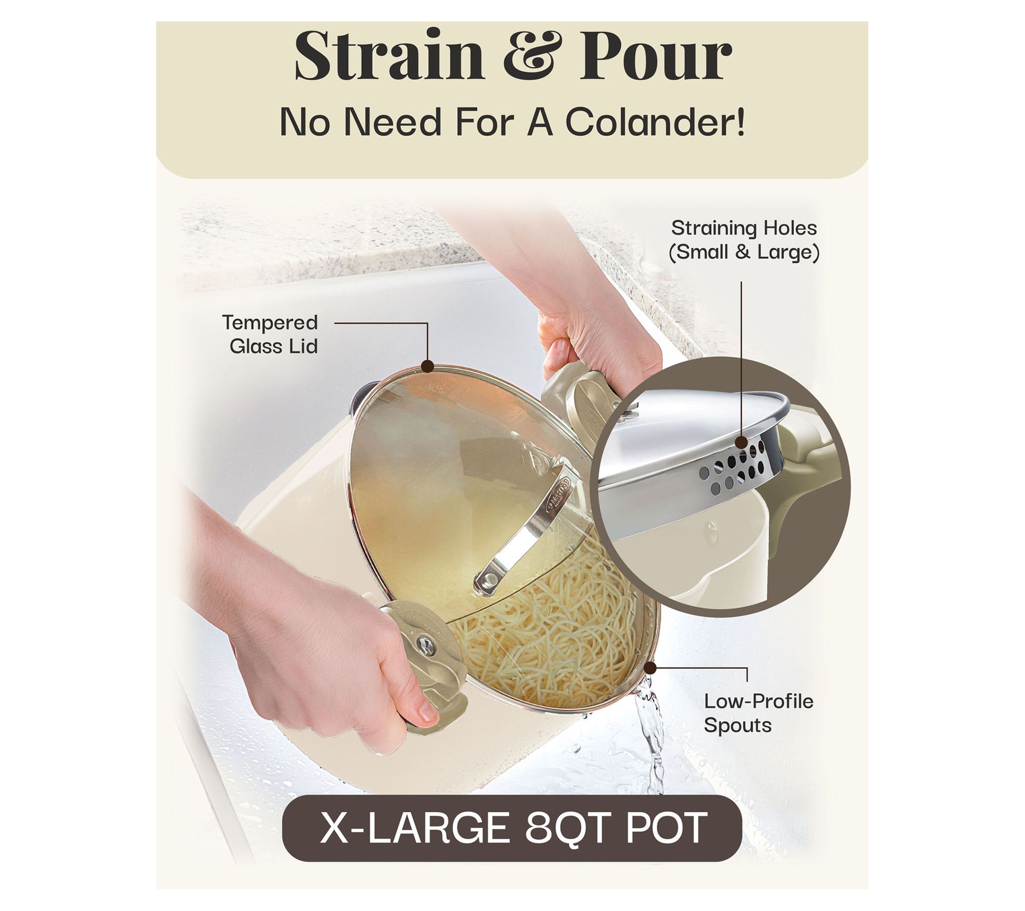 Gotham Steel 8 Qt Nonstick Pasta Pot with Twist& Lock Handles - QVC.com