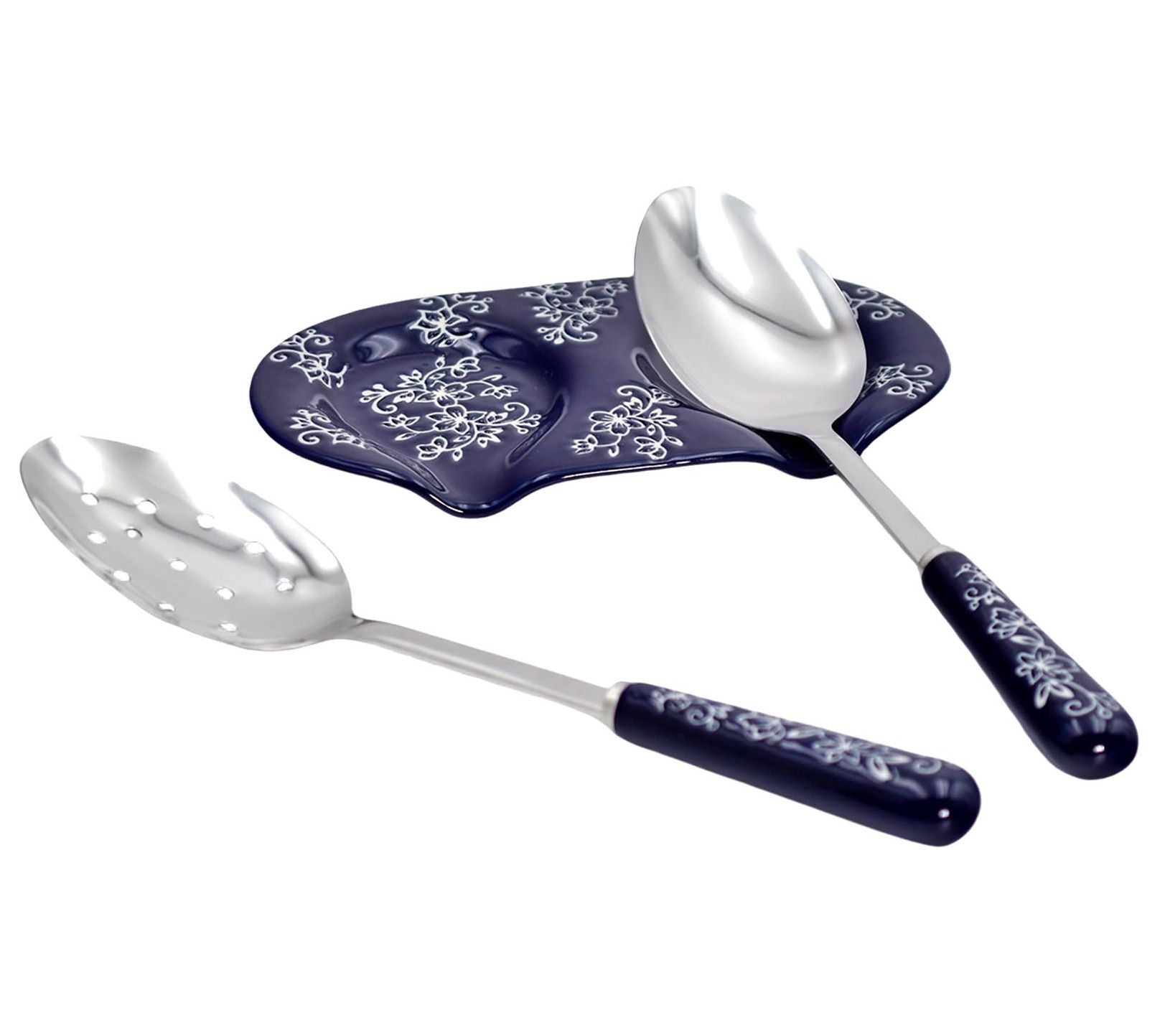 Temp-tations Floral Lace Double Spoon Rest with Metal Serving Spoons ...