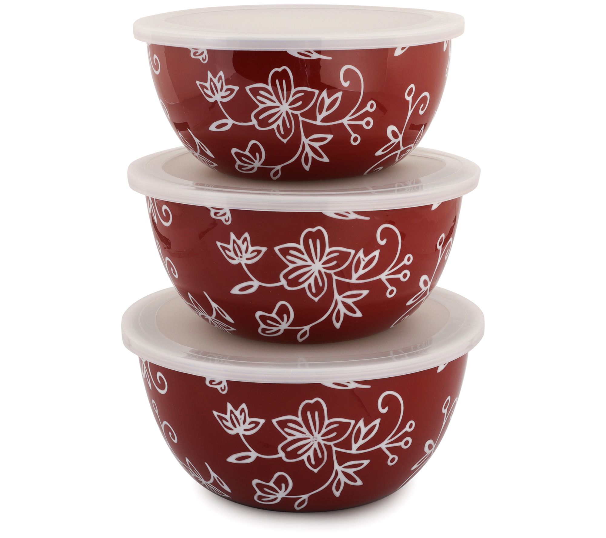"As Is" Temp- tations Floral Lace Set 3 Stainless Steel Bowls with Lids ...