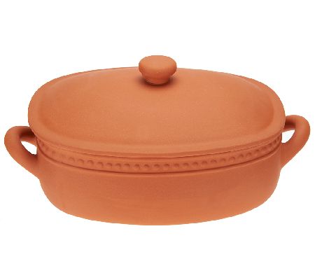 Blue Jean Chef 3 Quart Oval Terra Cotta Casserole with Lid - QVC.com