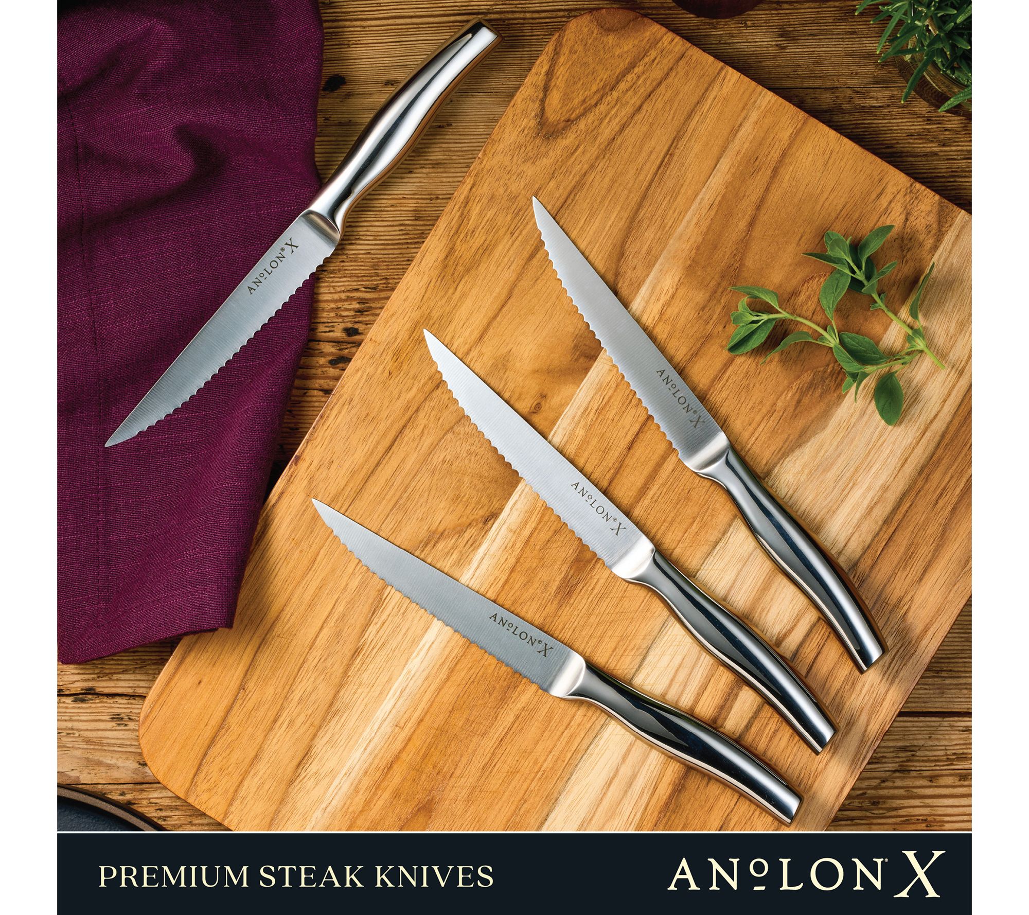 Anolon X Steak Knife 4-Piece Set, Stainless Steel - QVC.com