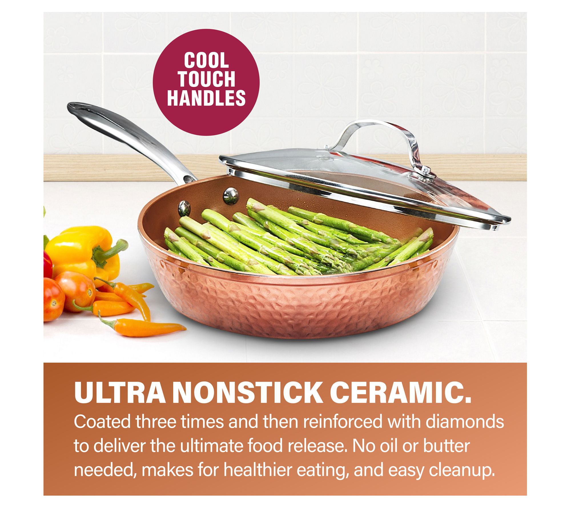 Gotham Steel Hammered 12'' Nonstick Fry Pan with Glass Lid - QVC.com