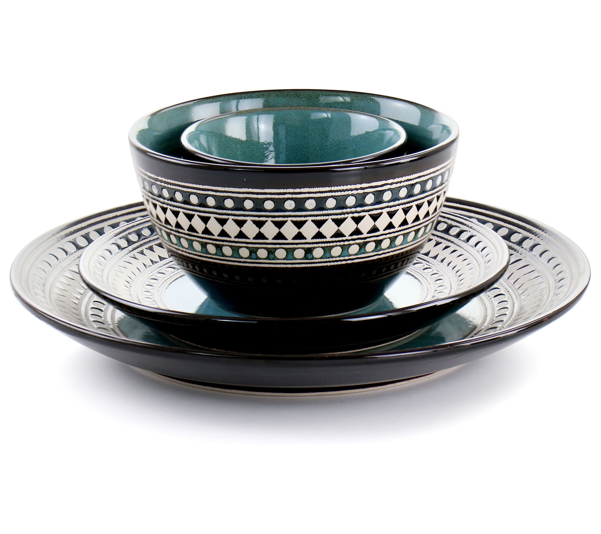 Elama Blue Sage 16-Piece Double Bowl Stoneware Dinnerware Set - QVC.com