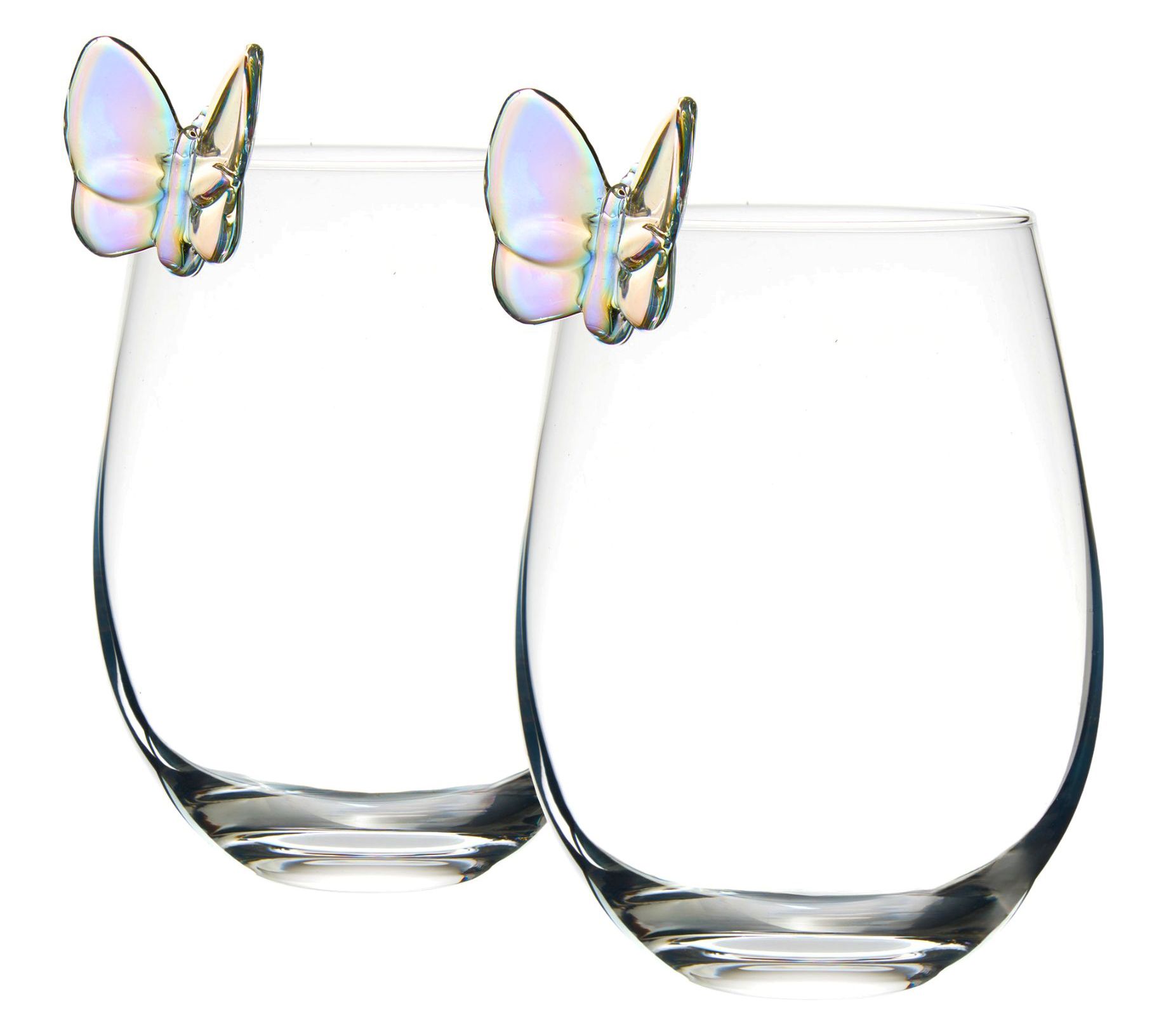 Godinger Butterfly Stemless Wine, Set of 2 - QVC.com