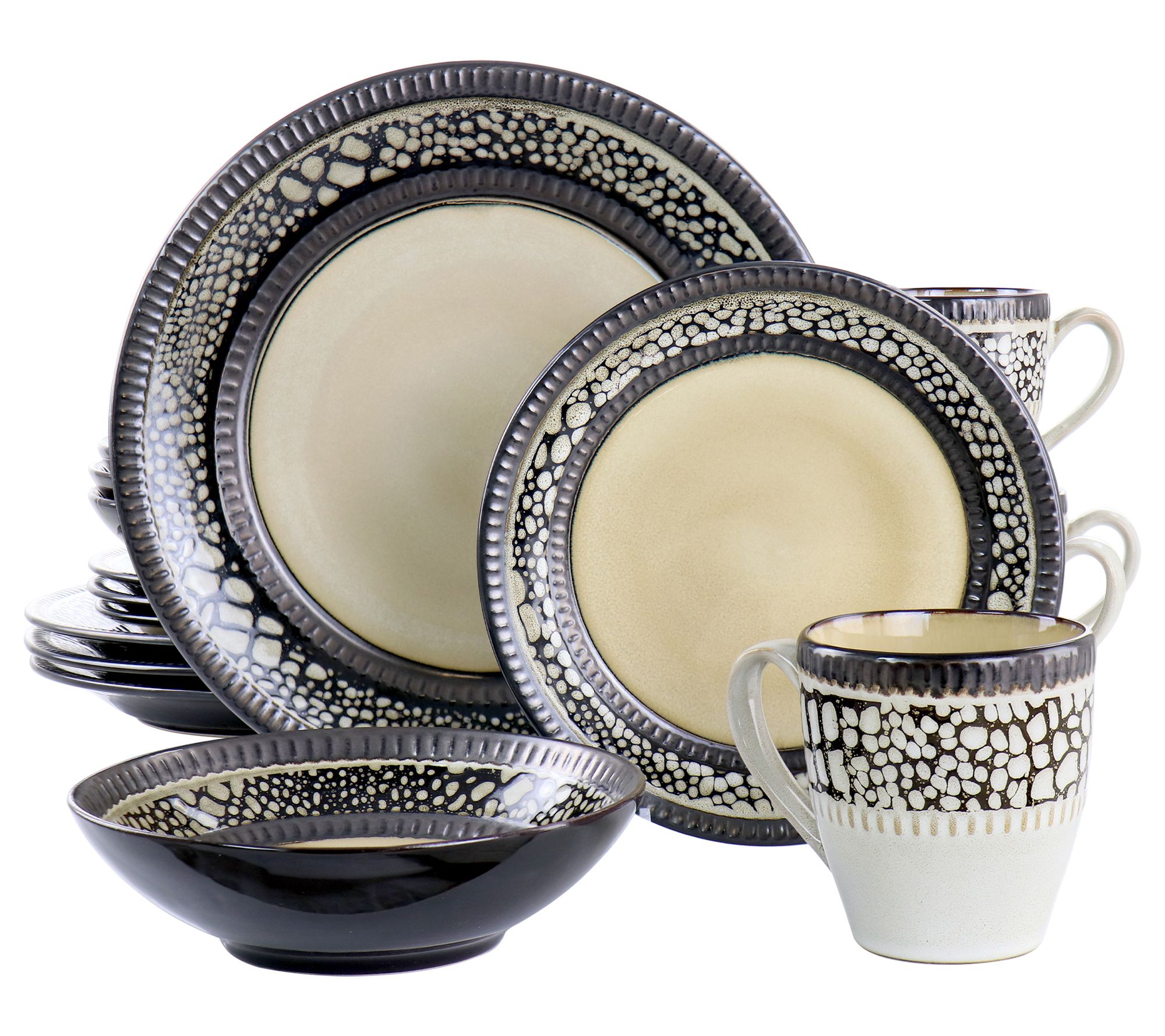 Elama Desert Sand 16-Piece Stoneware Dinnerware Set - QVC.com