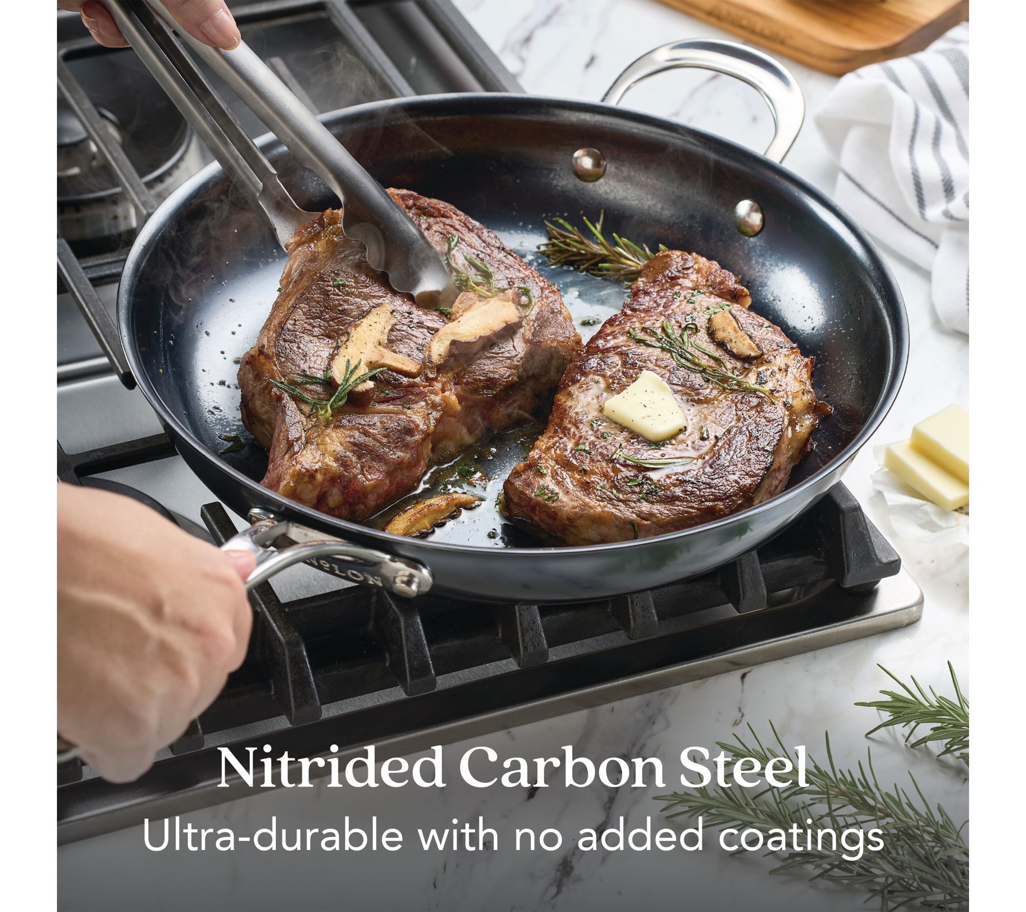 Anolon Everlast Carbon Steel 12" Fry Pan wit h Handle, Black - QVC.com