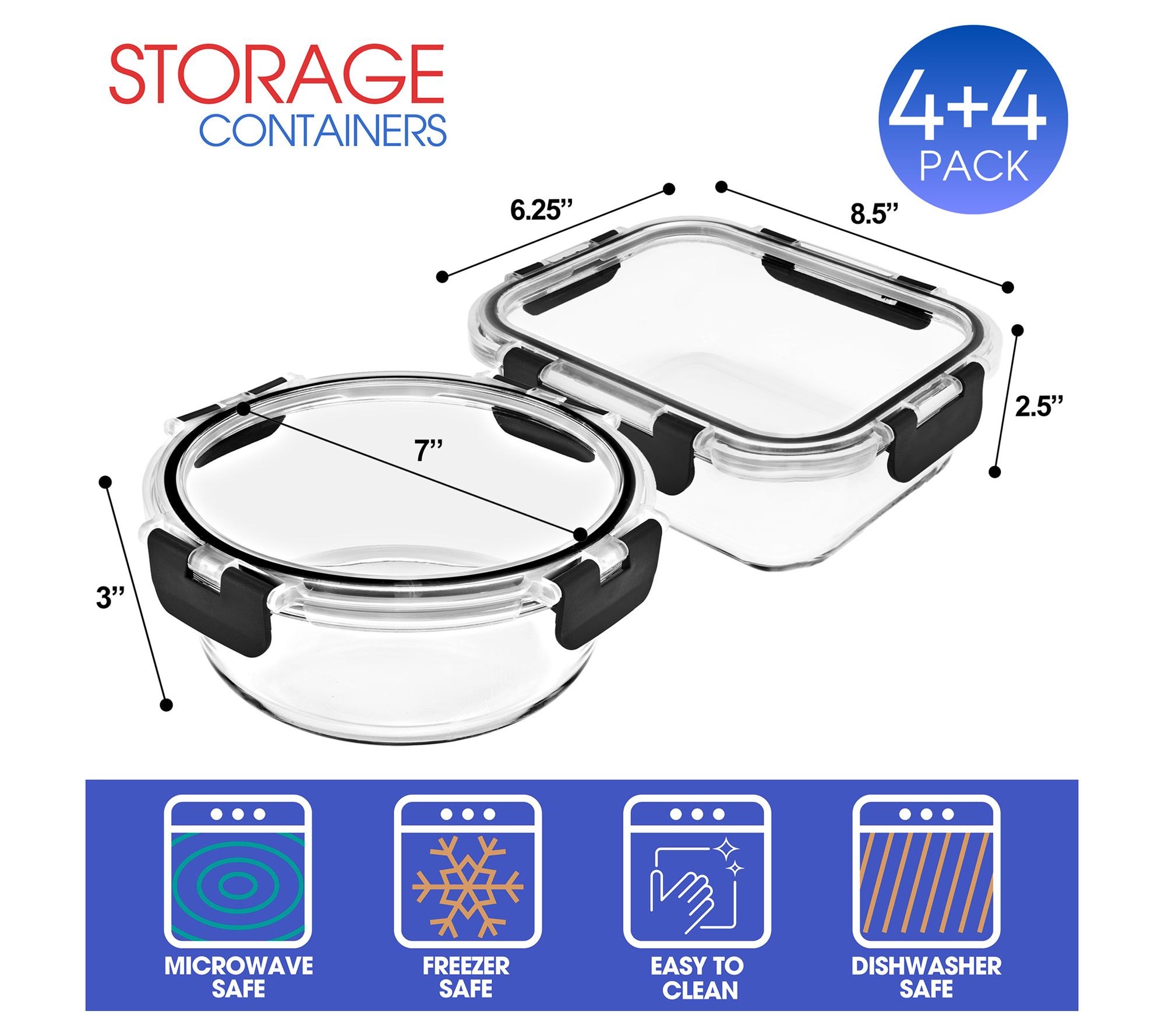 Sorbus Glass Food Containers with Lids 8-Pack 2Variety Set - QVC.com