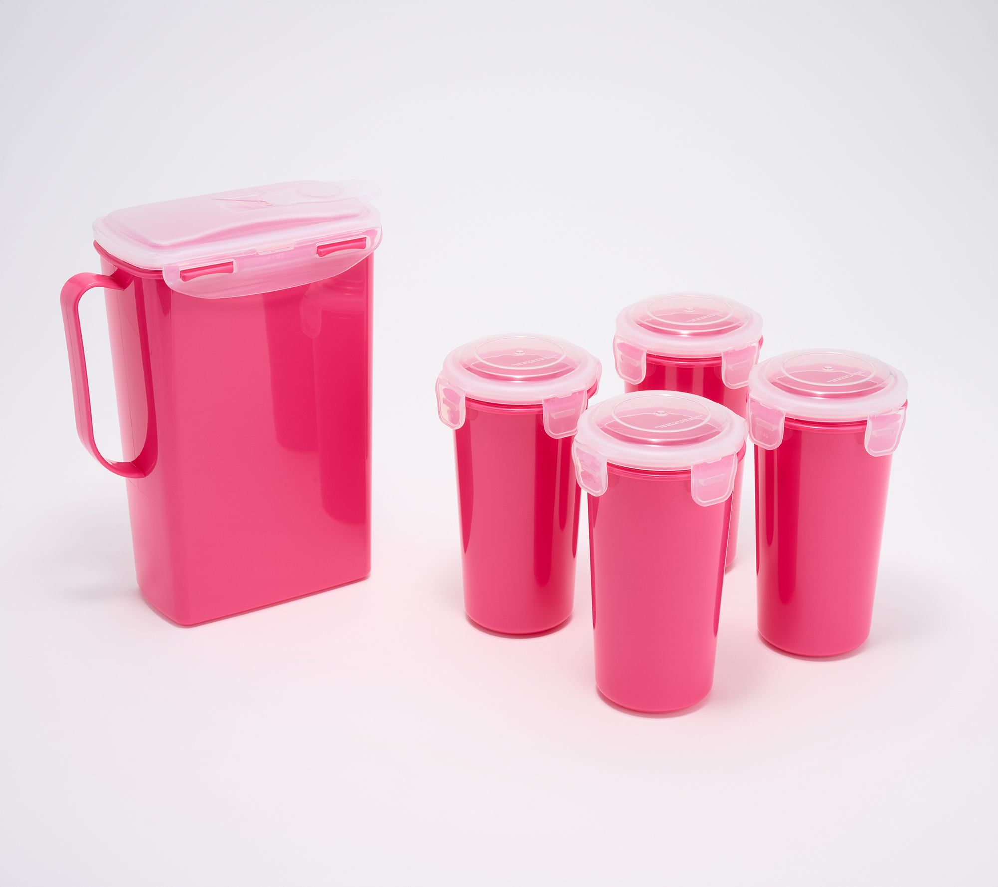 LocknLock 1/2-Gallon Colored Body Pitcher w/ (4) Lidded Cups - QVC.com