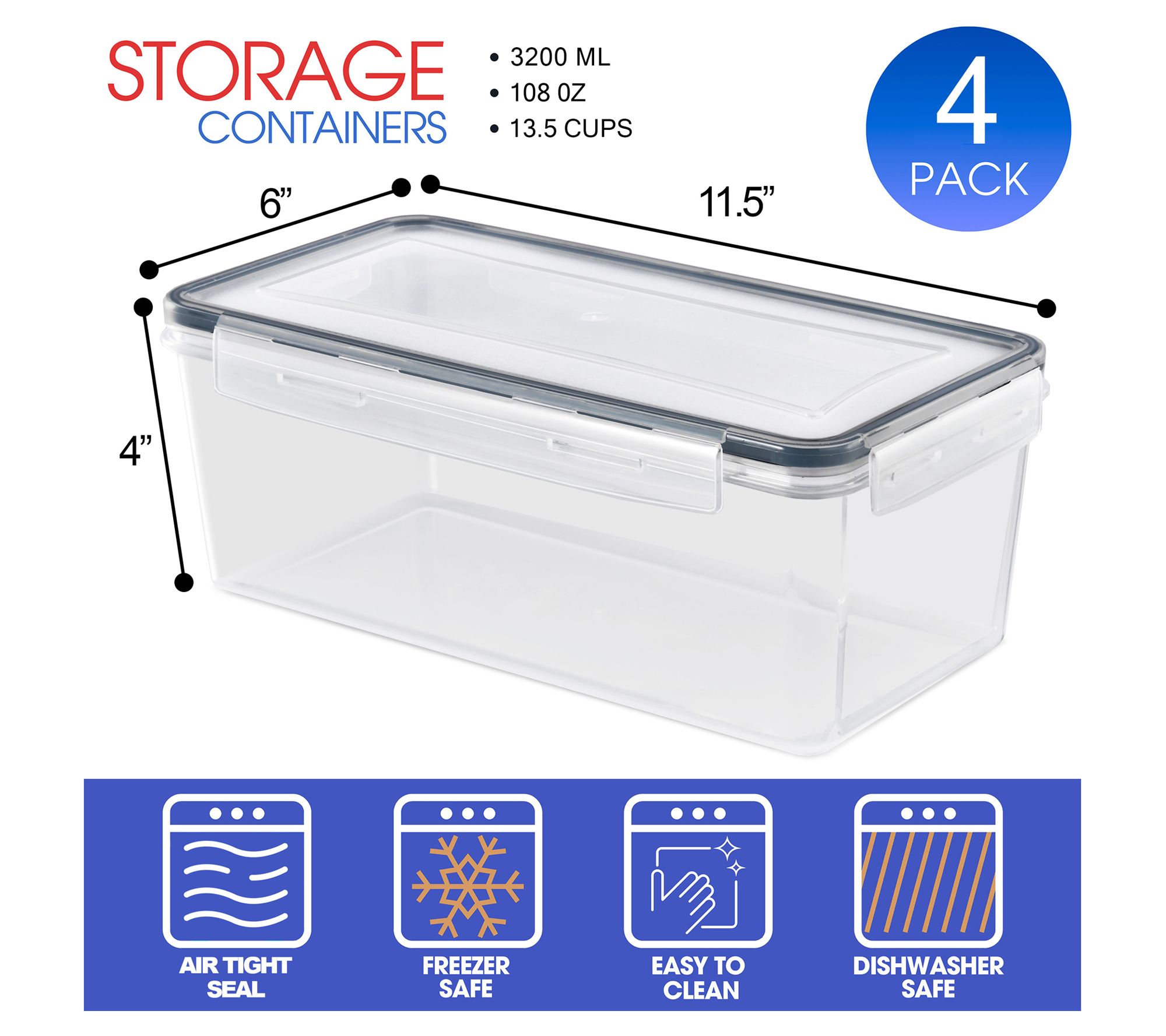 Sorbus Large Airtight Food Storage Containers with Lids 4-Pack - QVC.com