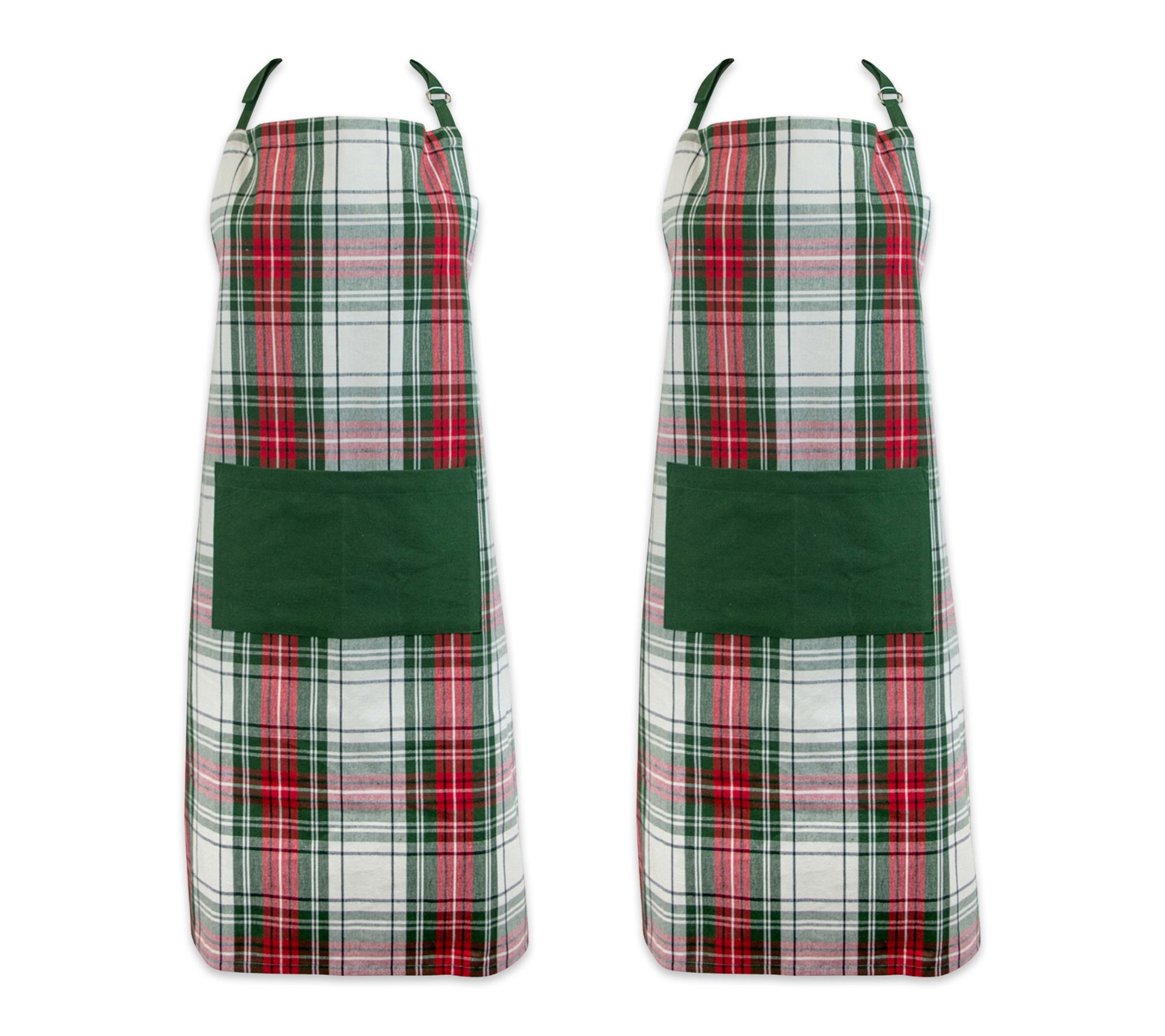 Design Imports Set/2 Holiday Christmas Plaid Chef Unisex Apron - QVC.com