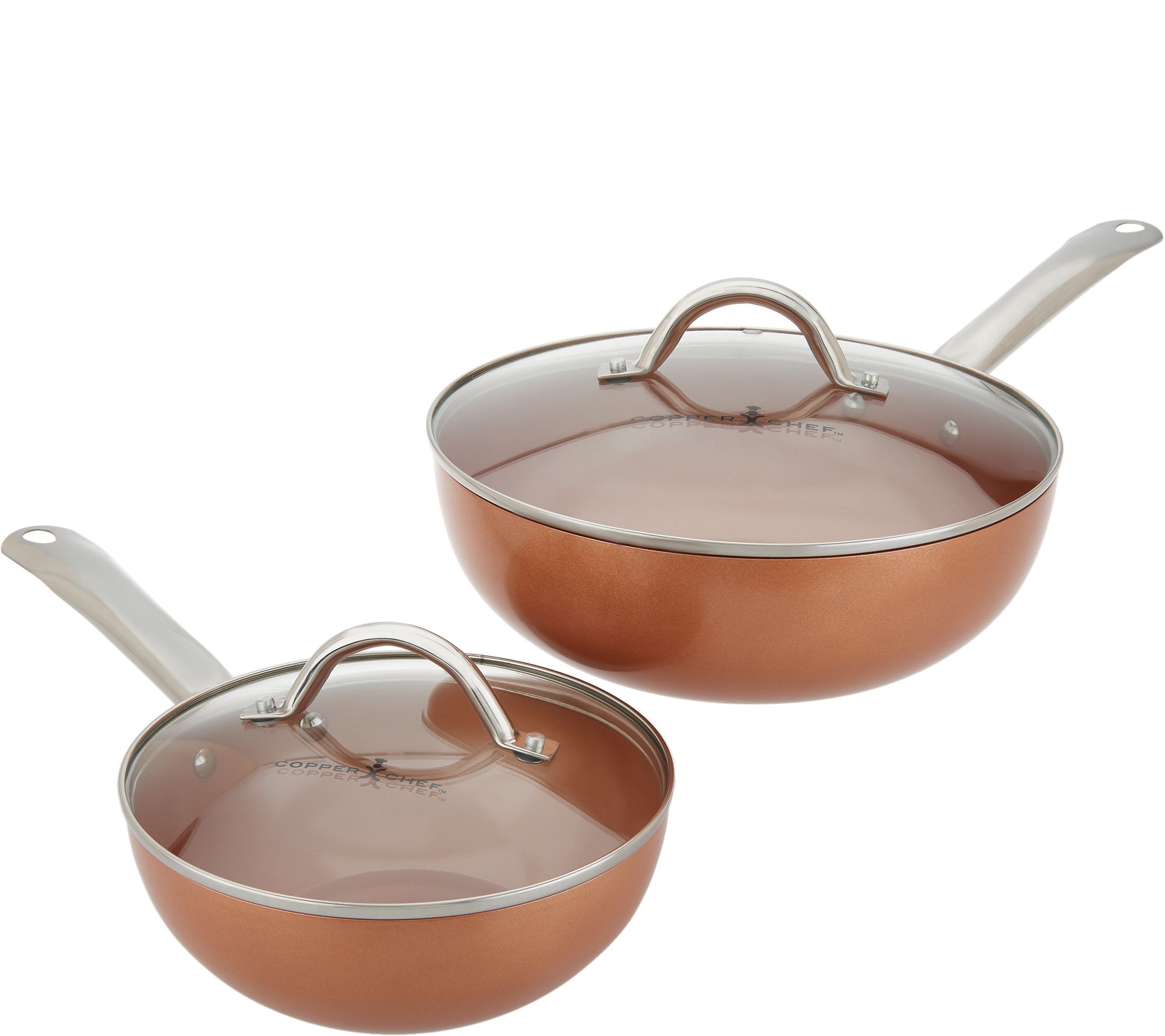 Copper Chef 8" and 10" Wok with Glass Lids and Splatter Guard - QVC.com