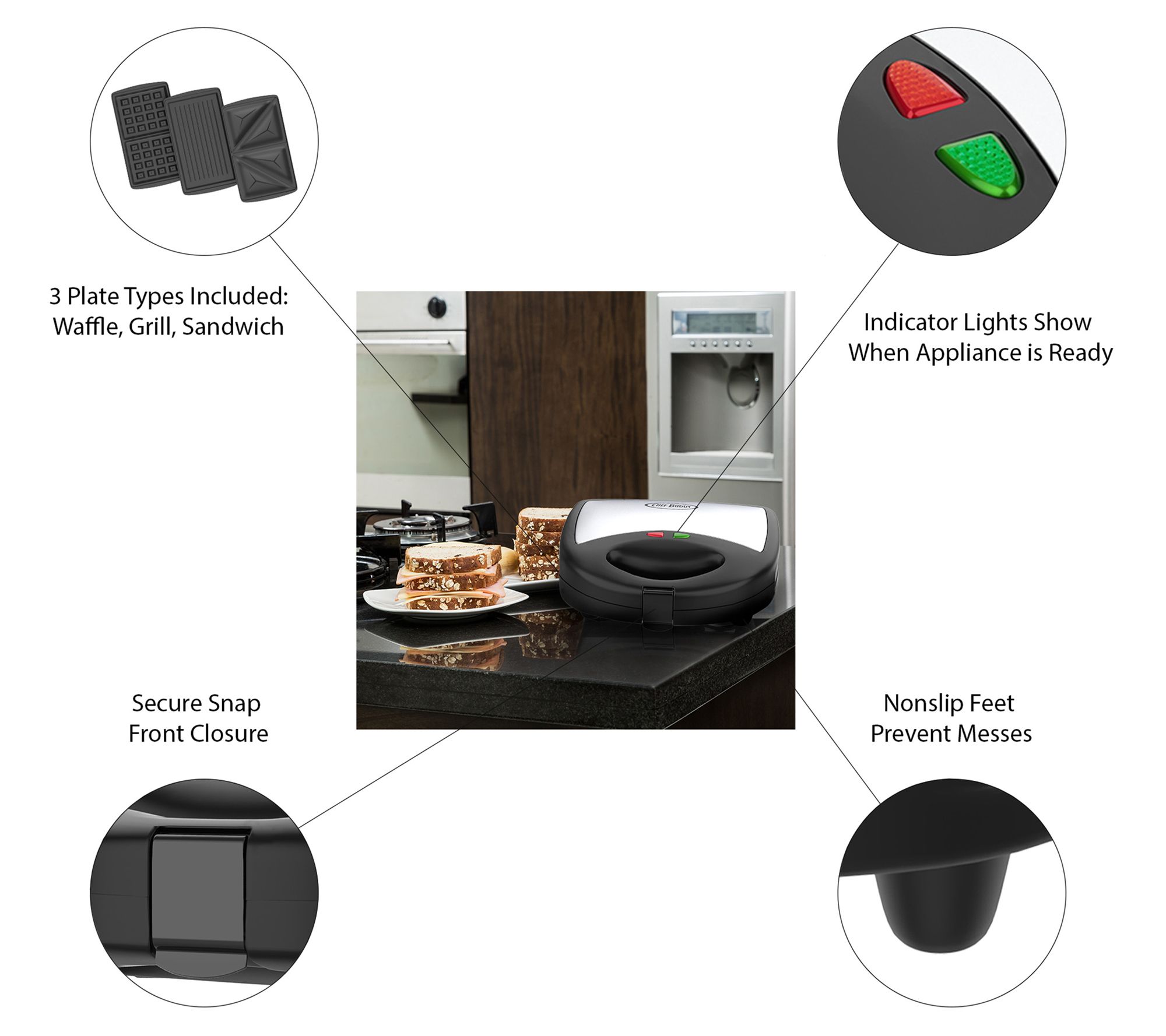 Chef Buddy 3-in-1 Sandwich Panini and WafflePress - QVC.com