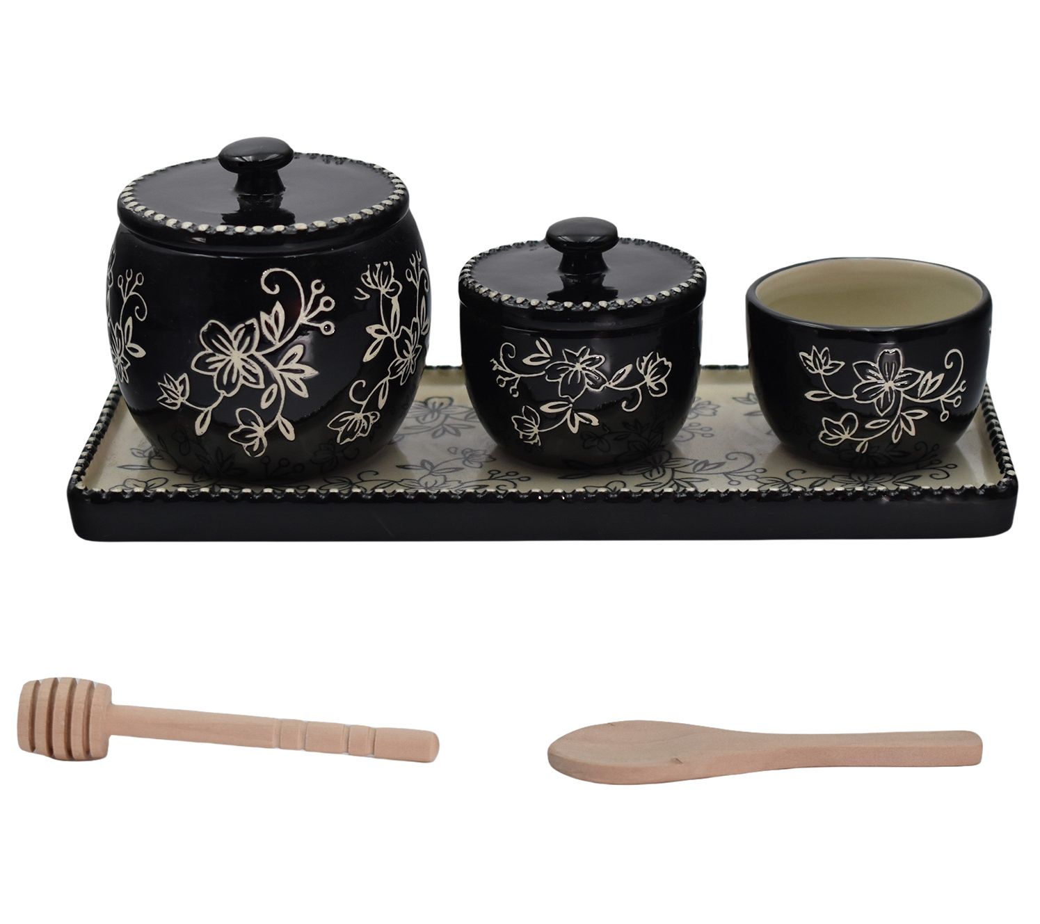 Temp-tations Floral Lace 3-Piece Condiment Jars with Tray - QVC.com