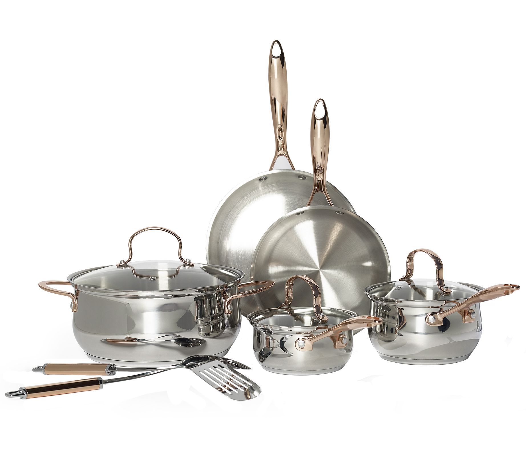 Denmark 10-Piece Stainless Steel Cookware Set w Copper Handles - QVC.com