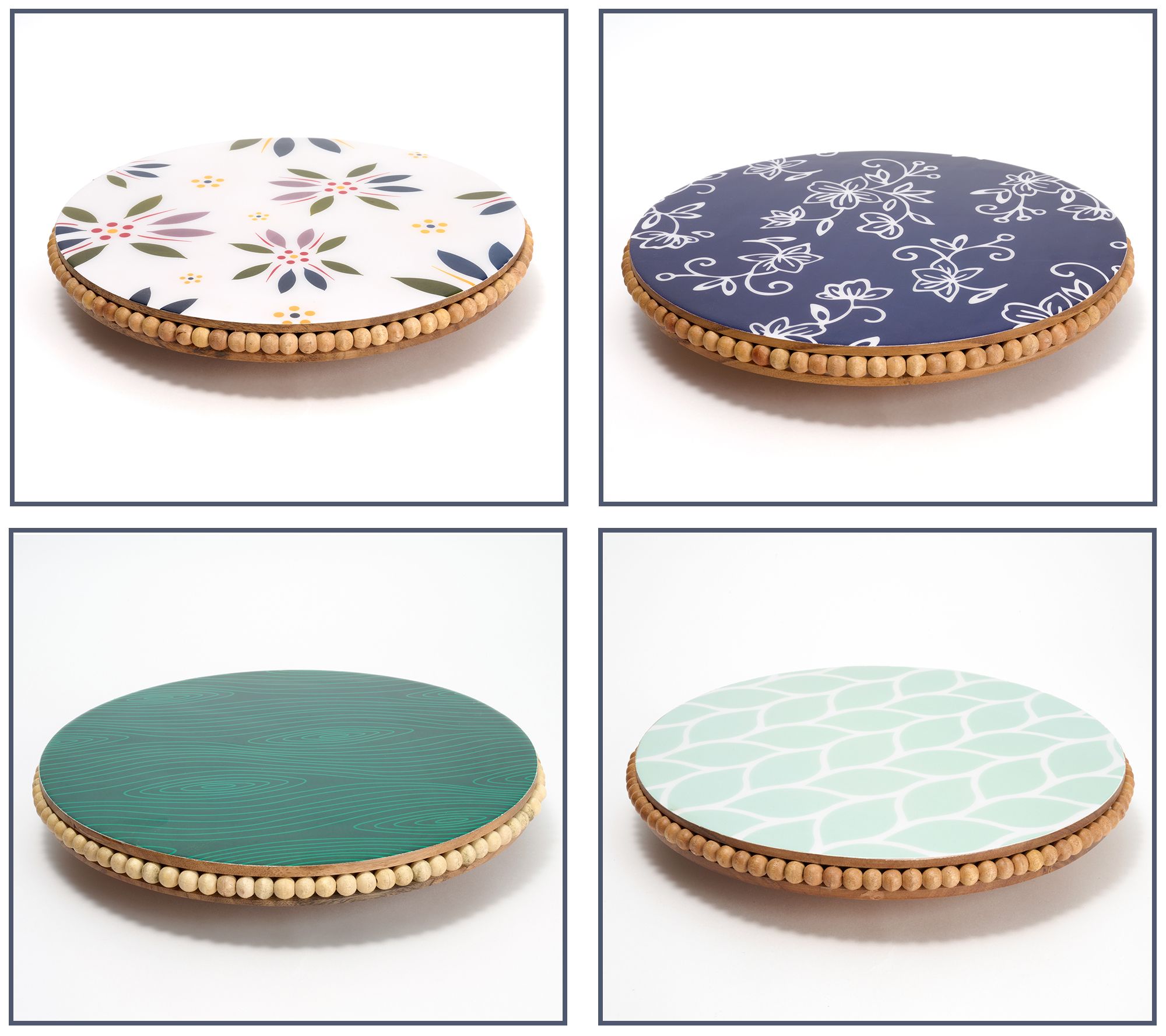 Temp-tations Beaded Acacia Lazy Susan w/ Decal Print - QVC.com