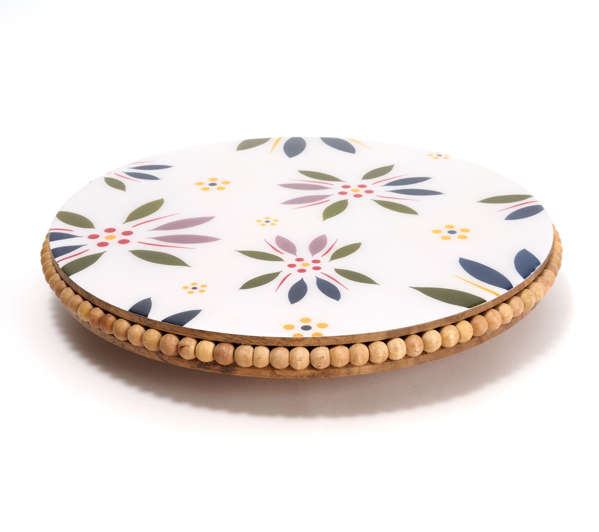 Temp-tations Old World Beaded Acacia Lazy Susan w/ Decal Print - QVC.com
