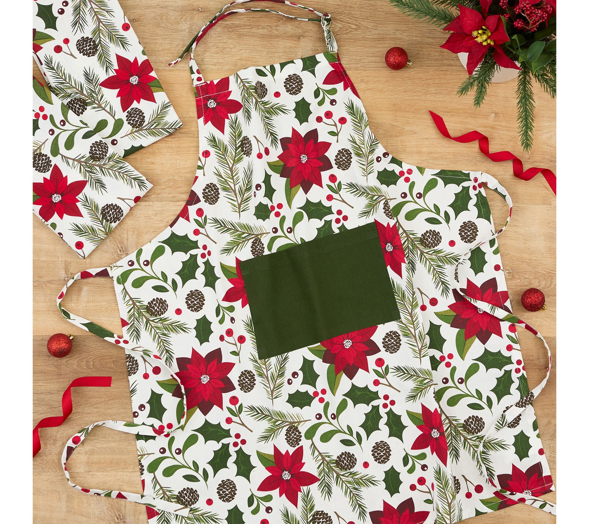 Design Imports Woodland Christmas Chef Apron &itchen Towels - QVC.com