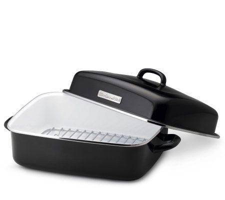 KitchenAid 13" x 16" Covered Roaster with FlatRack- Black - QVC.com