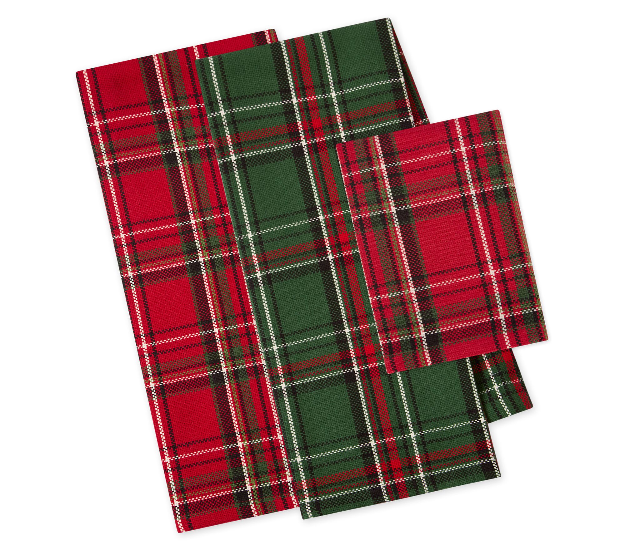 Design Imports S/3 Boughs Of Holly Plaid Kitchen Linens - QVC.com