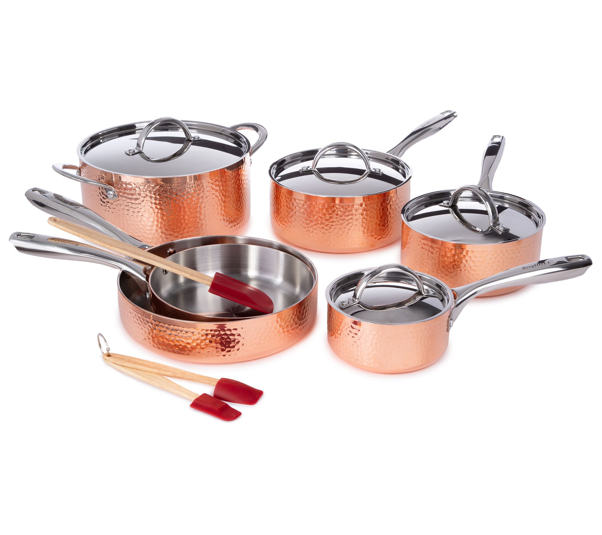 BergHOFF Vintage 13Pc Tri-Ply Copper Cookware Set, Hammered - QVC.com