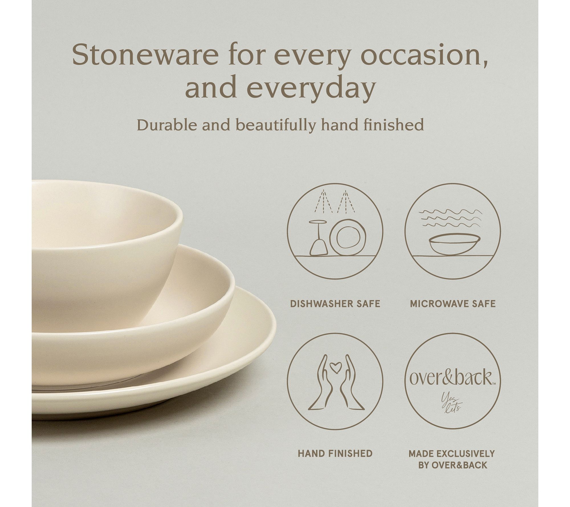 over&back Coupe 12-Piece Semi-Matte Stoneware Dinnerware Set - QVC.com